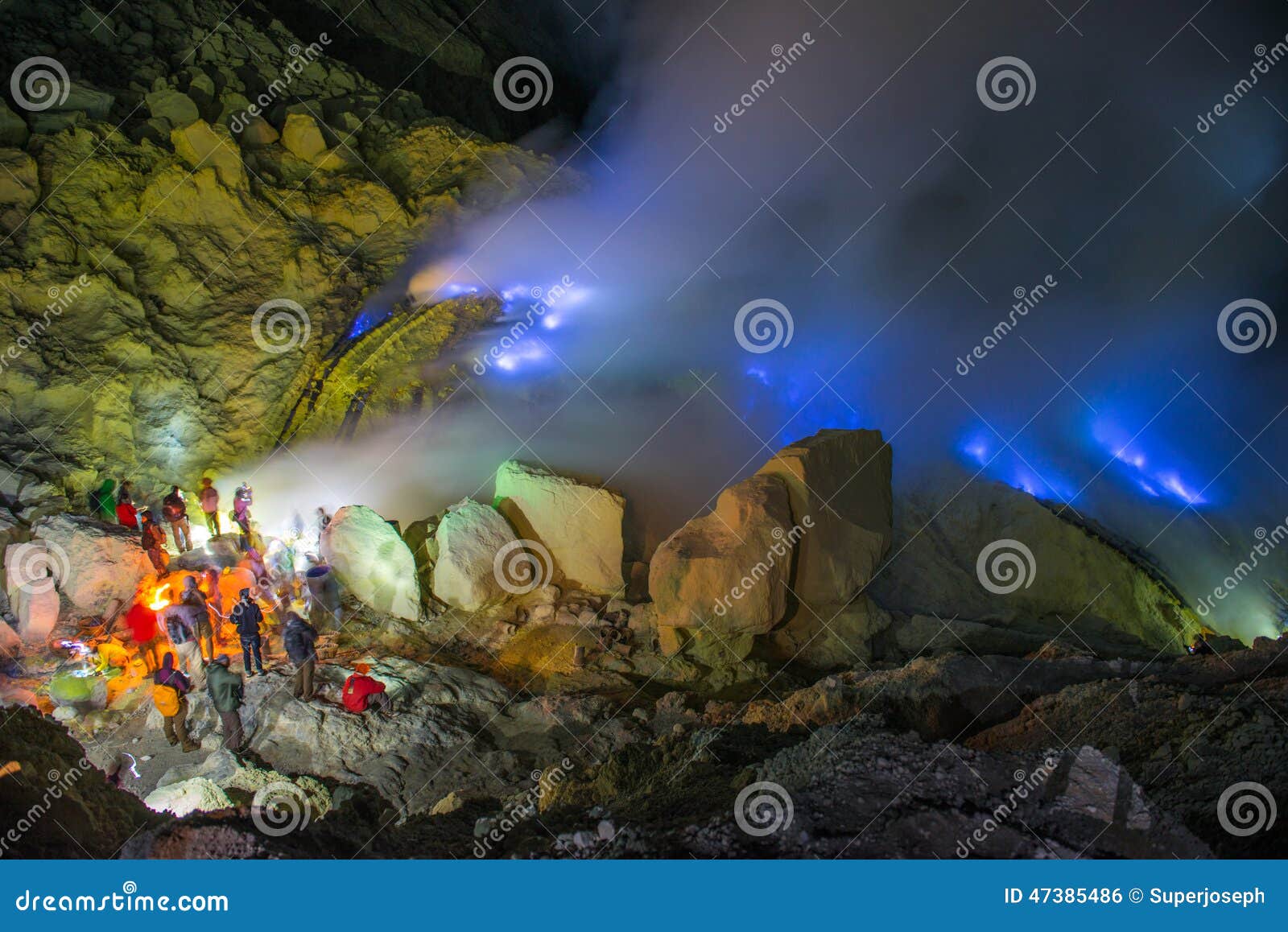 Volcano With Flare Of Fire On Blue Night Background At Lake Buena Vista ...