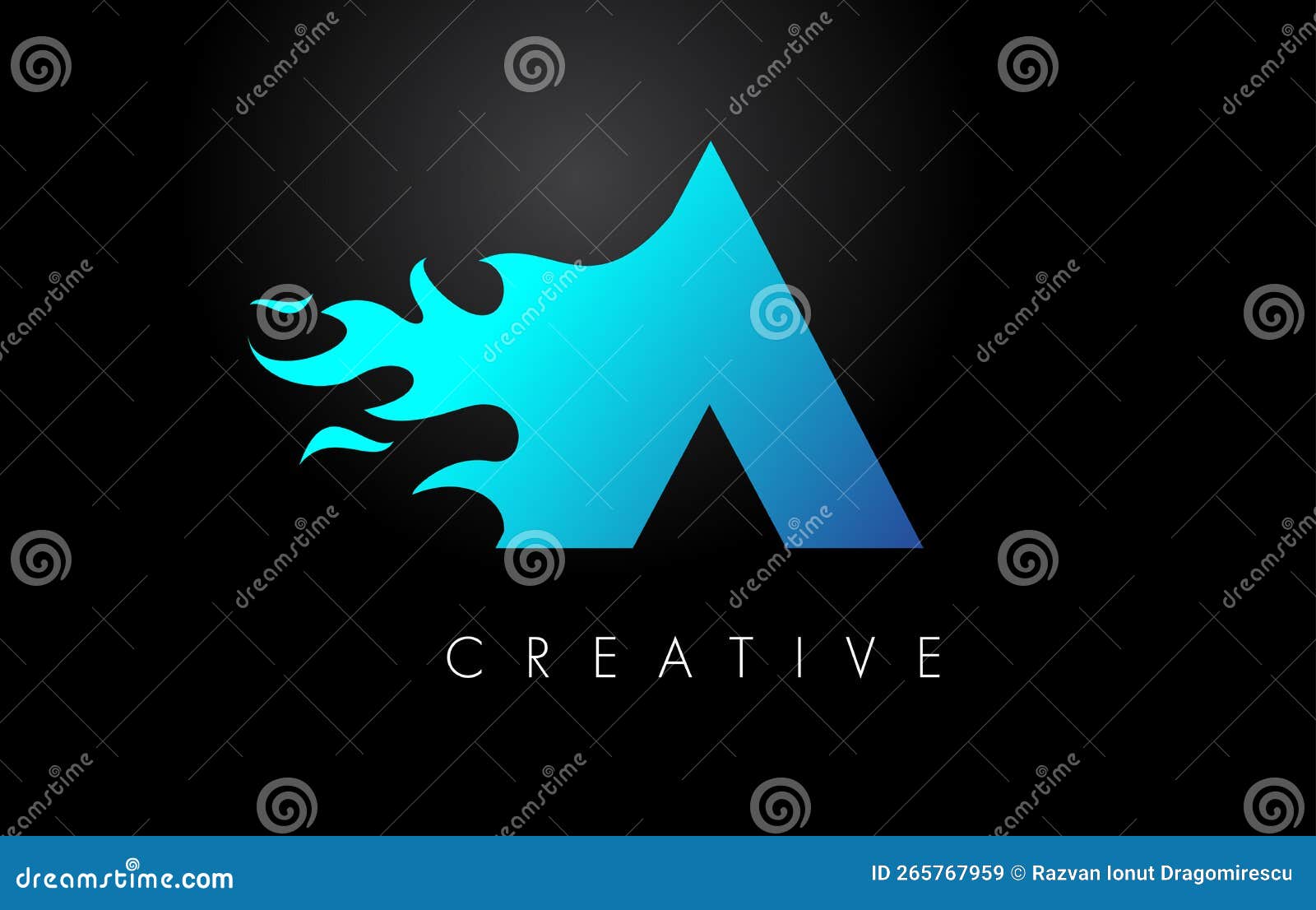 Blue Fire a Letter Flame Logo Design. Fire Logo Lettering Concept Stock ...