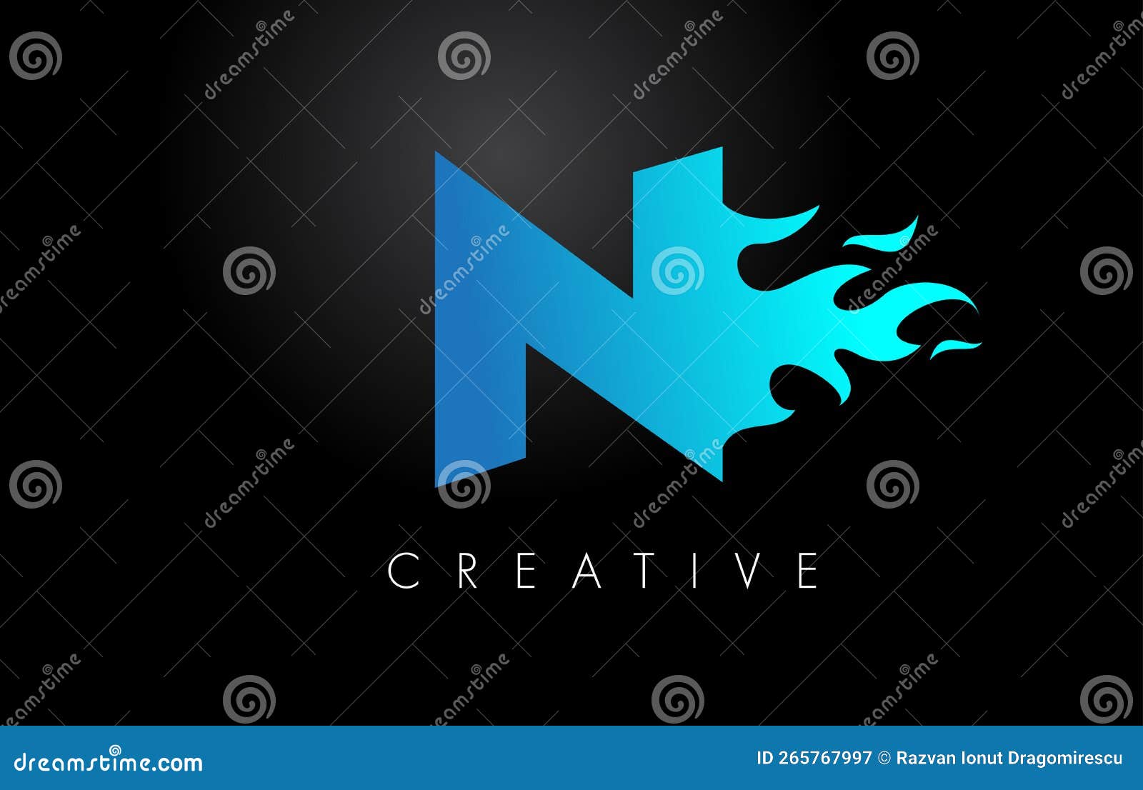Blue Fire Blue N Letter Flame Logo Design. Fire Logo Lettering Concept ...