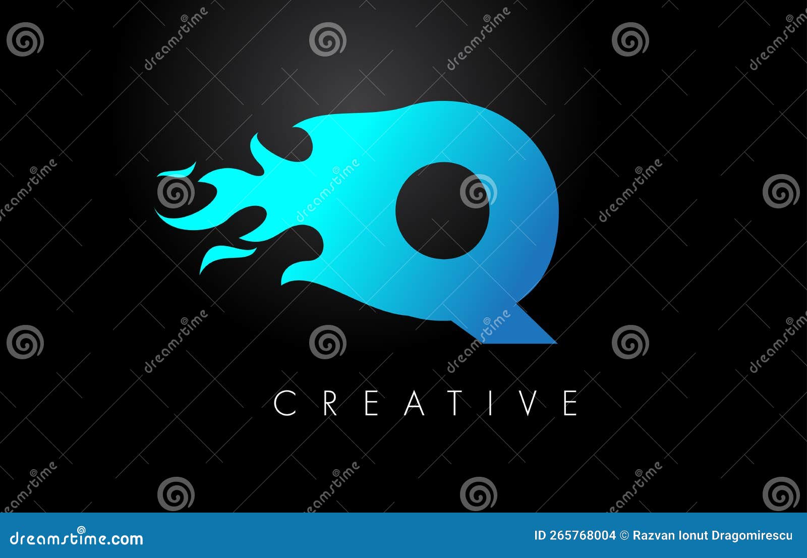 Blue Fire Blue Q Letter Flame Logo Design. Fire Logo Lettering Concept ...