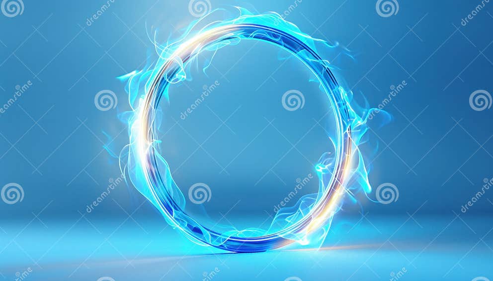 Blue Fire Ring Floating on Blue Background Representing Infinity Stock ...