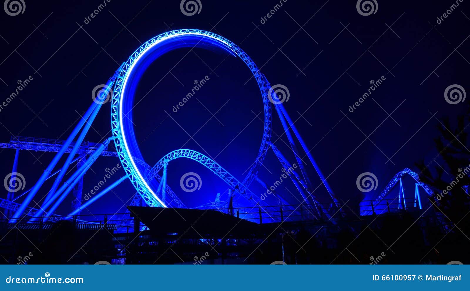 Roller Coaster Loop Lighted at Night Stock Image - Image of engineering ...