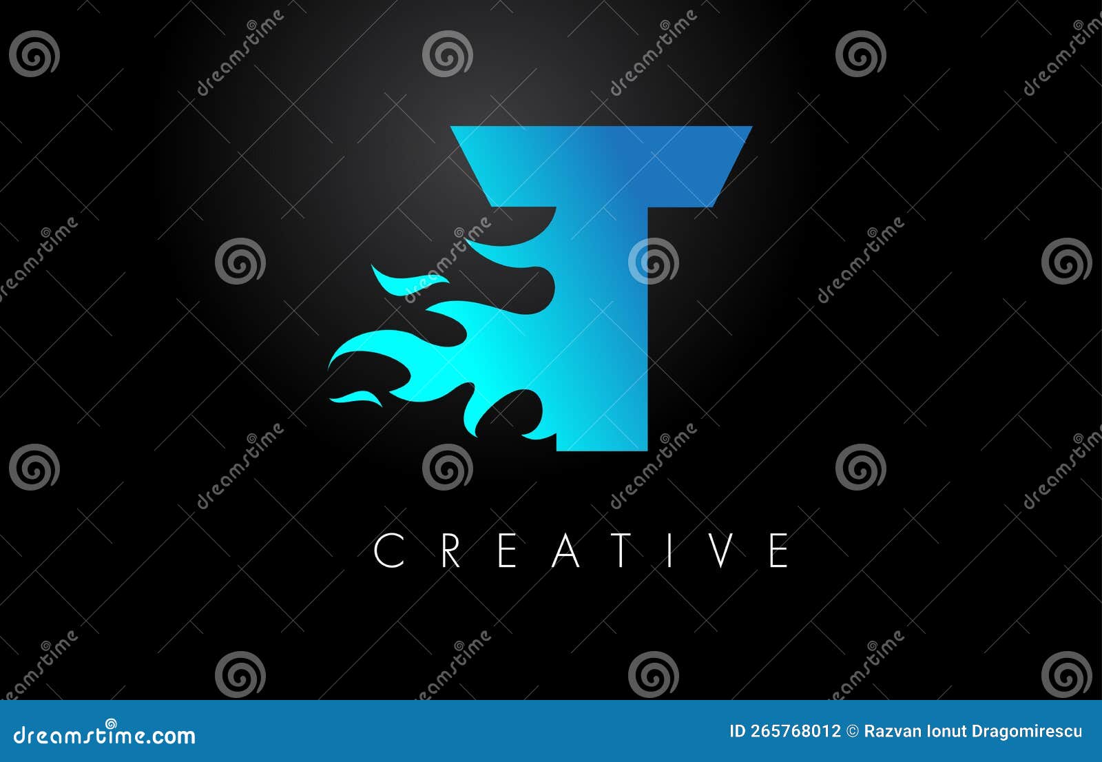 Blue Fire Blue T Letter Flame Logo Design. Fire Logo Lettering Concept ...