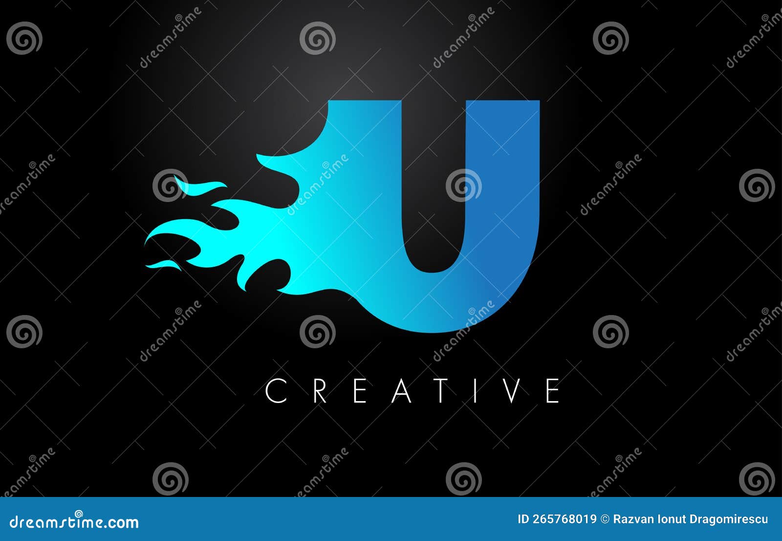 Blue Fire Blue U Letter Flame Logo Design. Fire Logo Lettering Concept ...