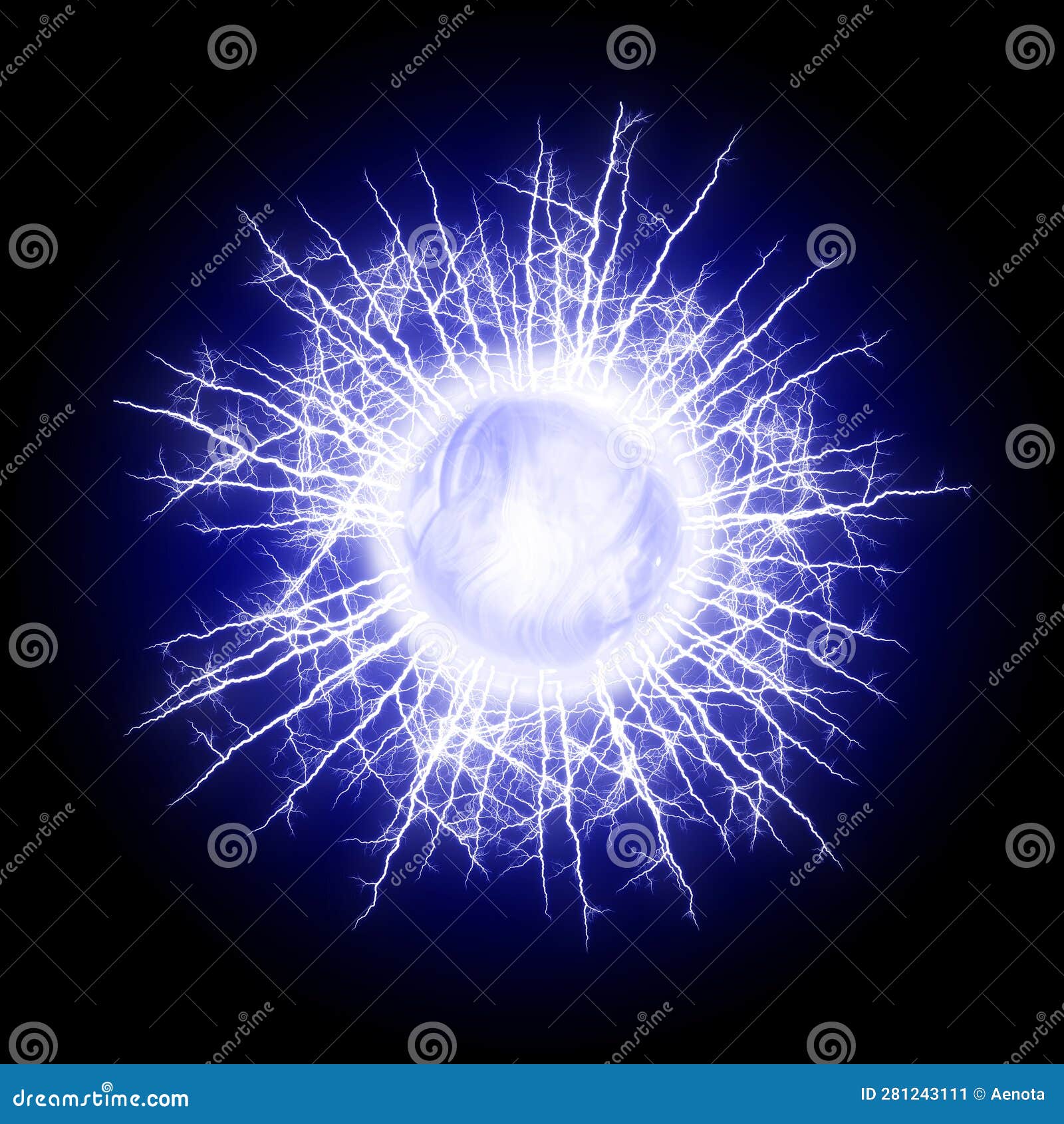 Blue Fireball with Lightnings Stock Illustration - Illustration of ...