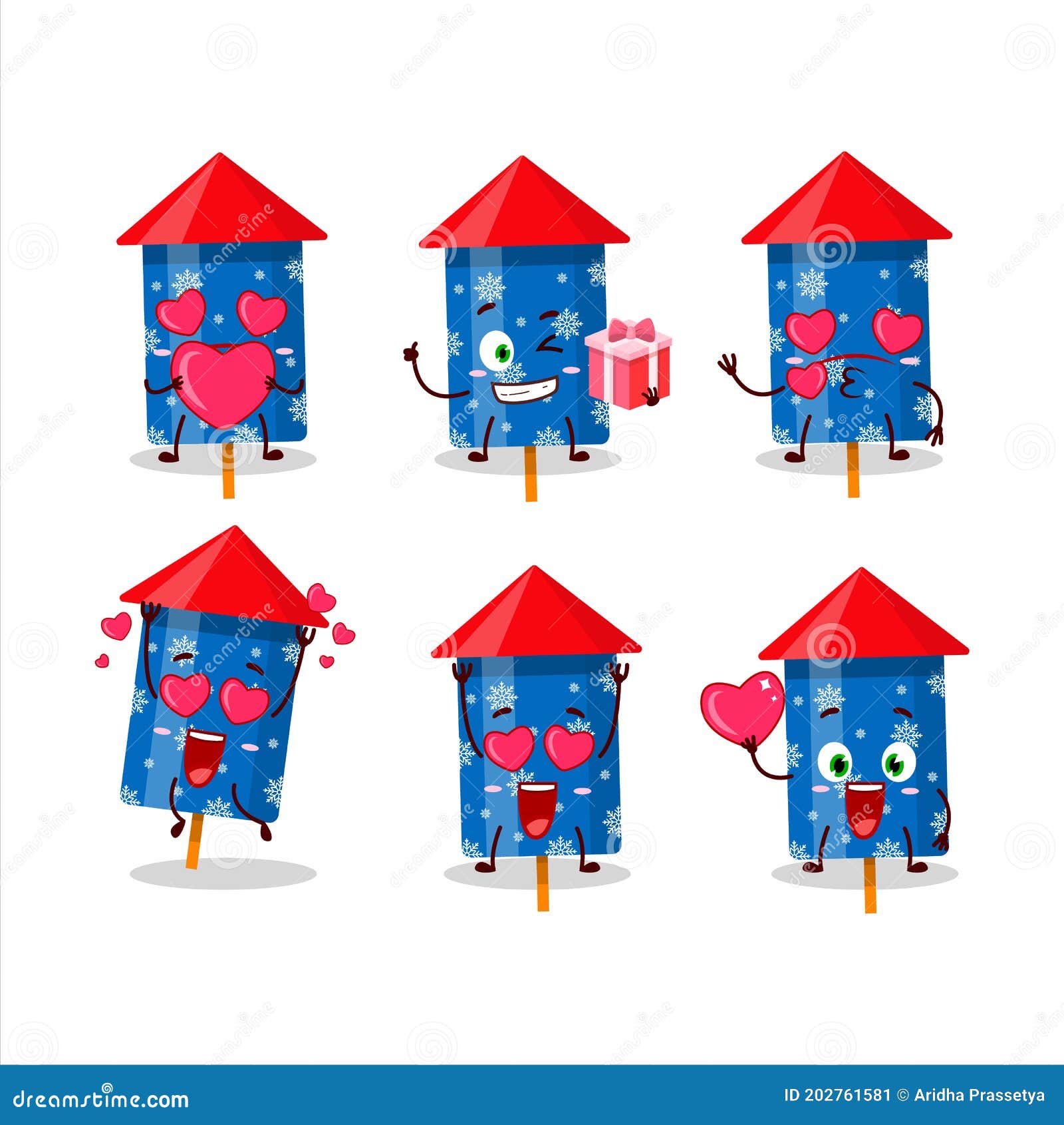 Blue Firecracker Cartoon Character with Love Cute Emoticon Stock Vector ...