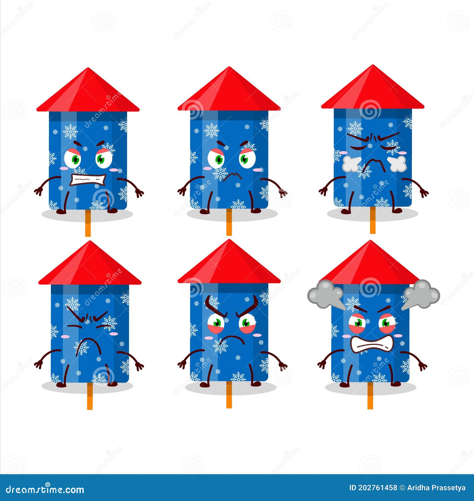 Blue Firecracker Cartoon Character with Various Angry Expressions Stock ...