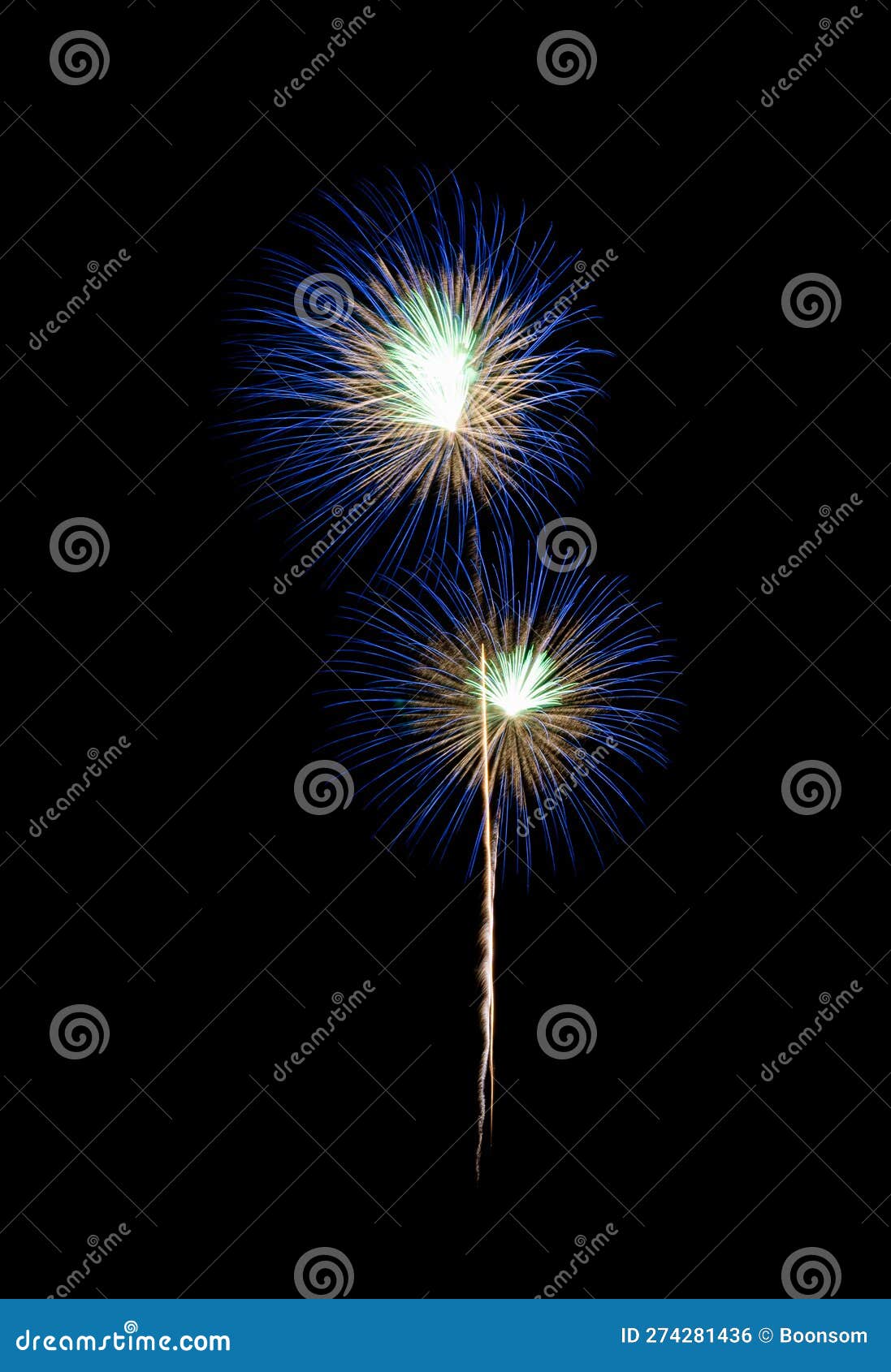 Blue Fireworks Exploding on Night Sky Stock Photo - Image of bright ...