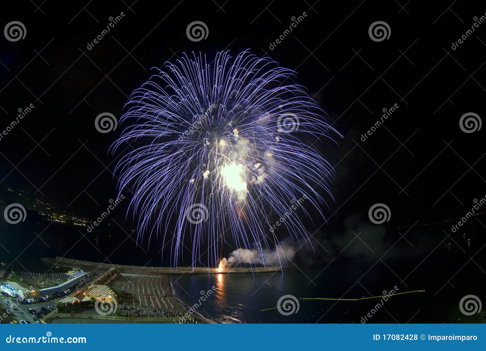 Blue Fireworks with Landscape Stock Photo - Image of light, beach: 17082428