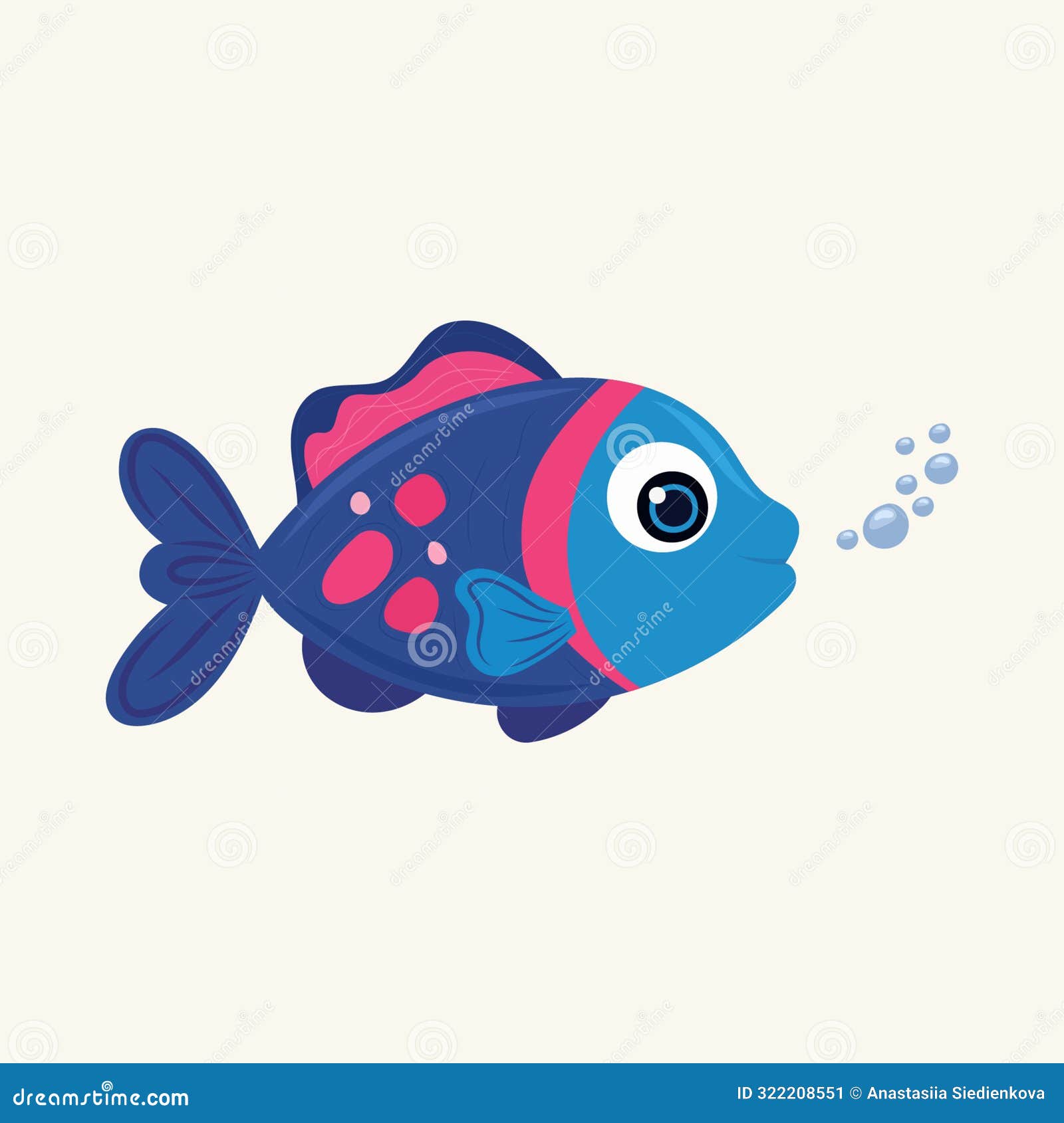 Beautiful Blue Cartoon Fish on Isolated Background. Stock Vector ...