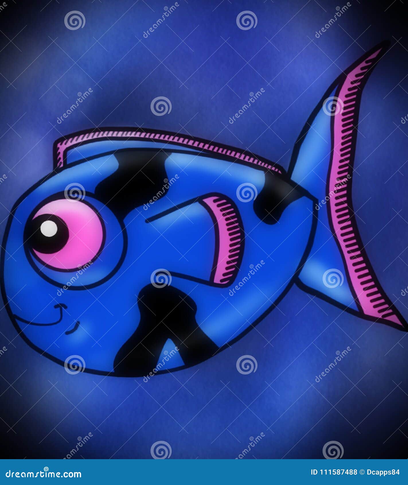 Blue Fish stock photo. Image of blue, cartoon, pink - 111587488