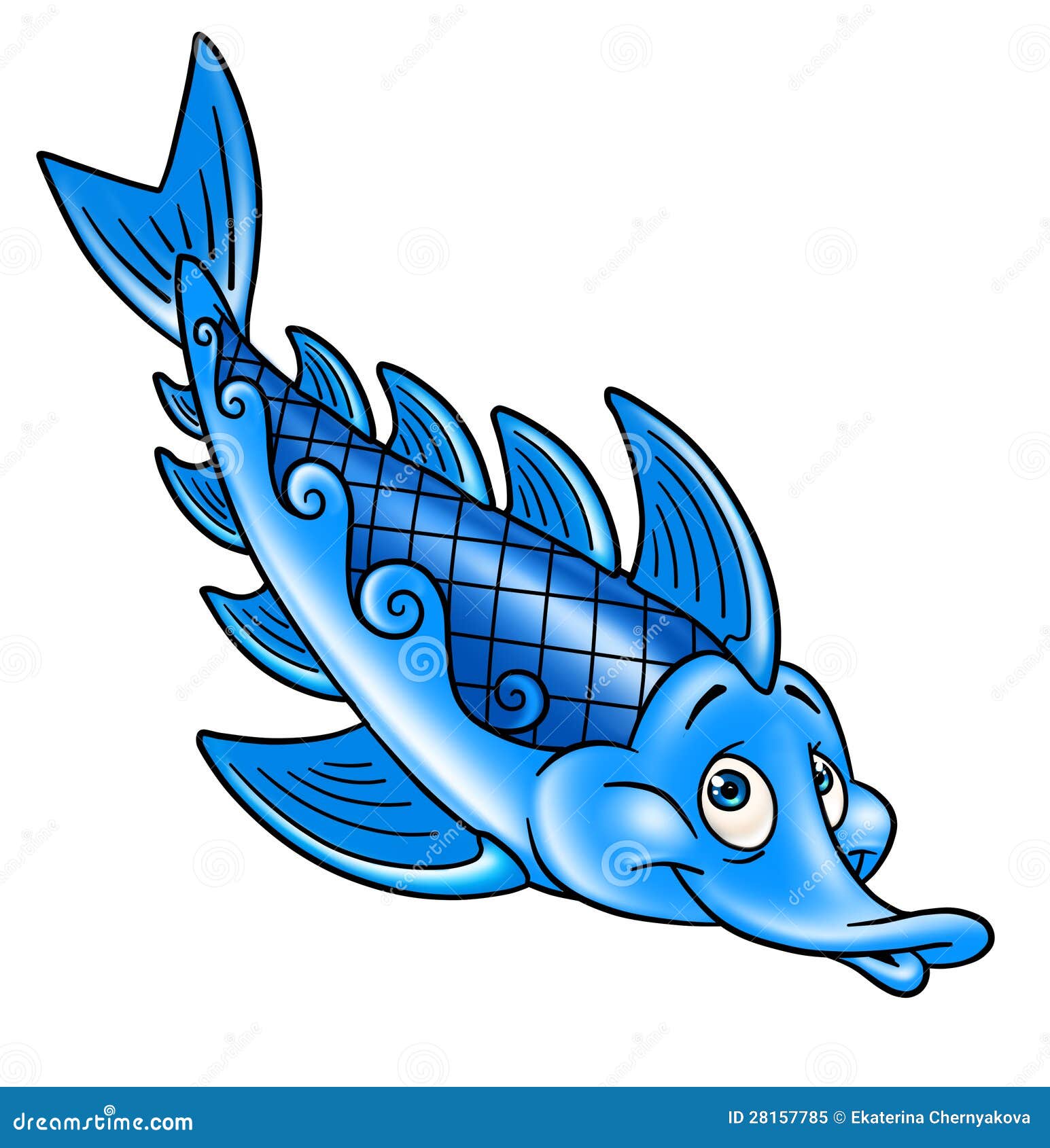 Blue fish, cartoon stock illustration. Illustration of beautiful - 28157785