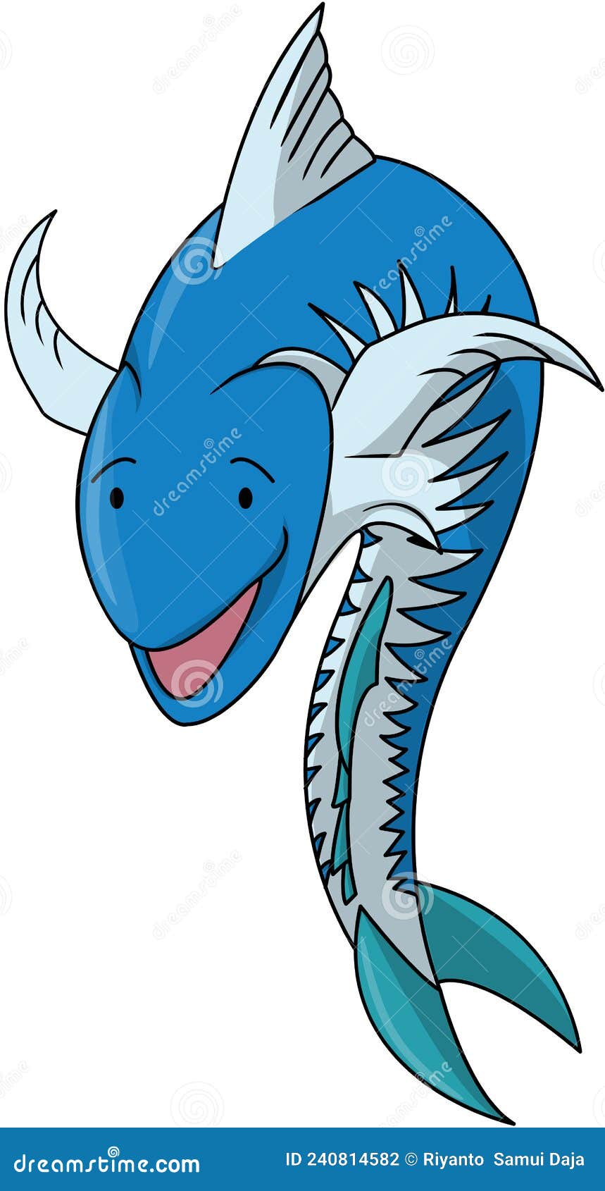 Blue Fish Cartoon Color Illustration Stock Vector - Illustration of ...