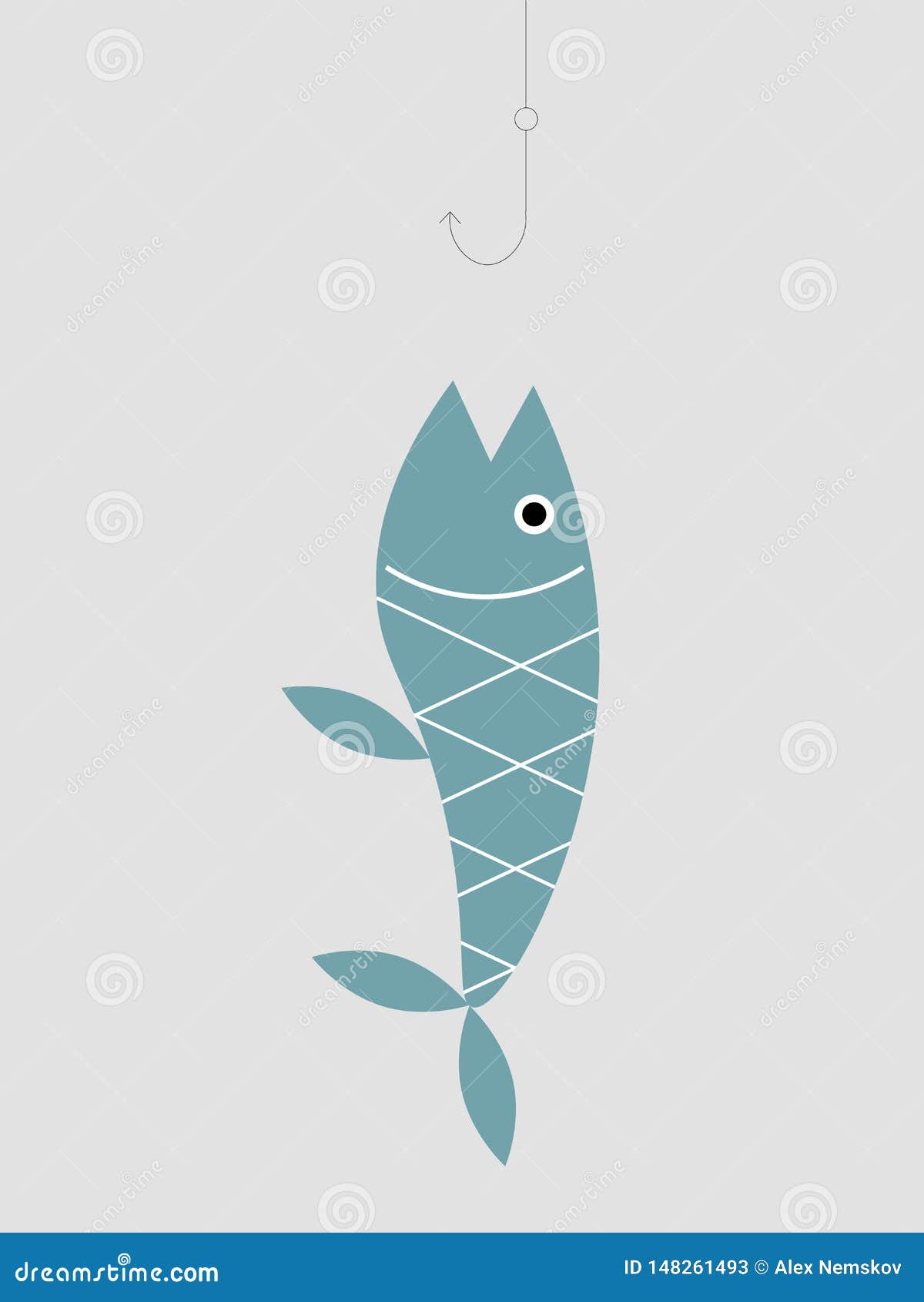 Blue fish and fish hook stock vector. Illustration of outline - 148261493