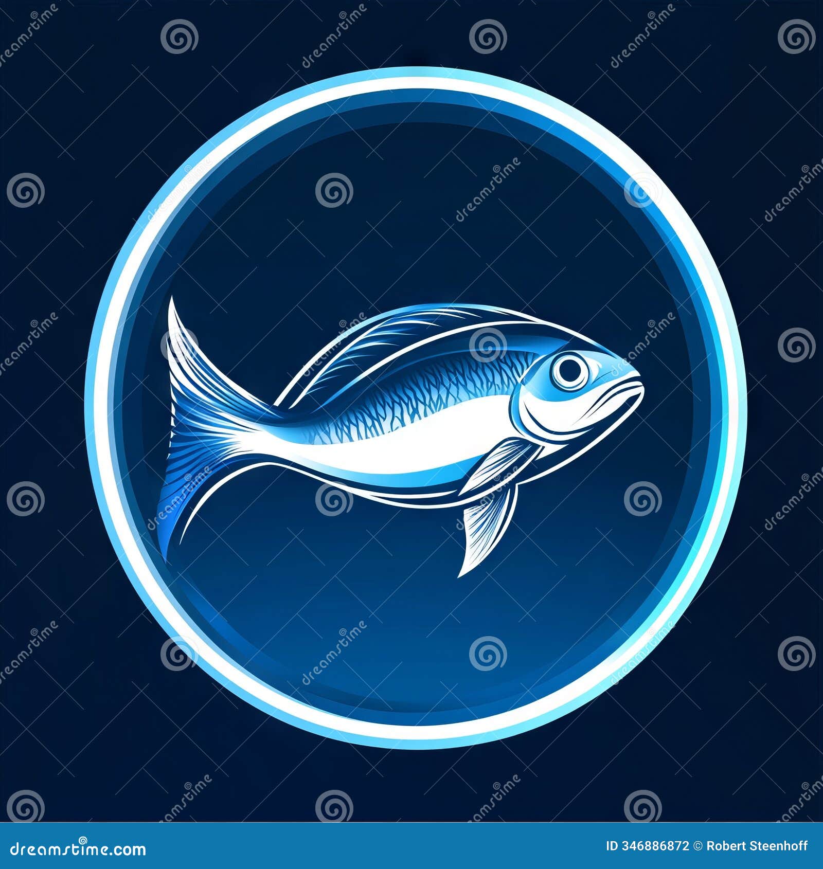Blue fish icon in a circle stock photo. Image of circle - 346886872