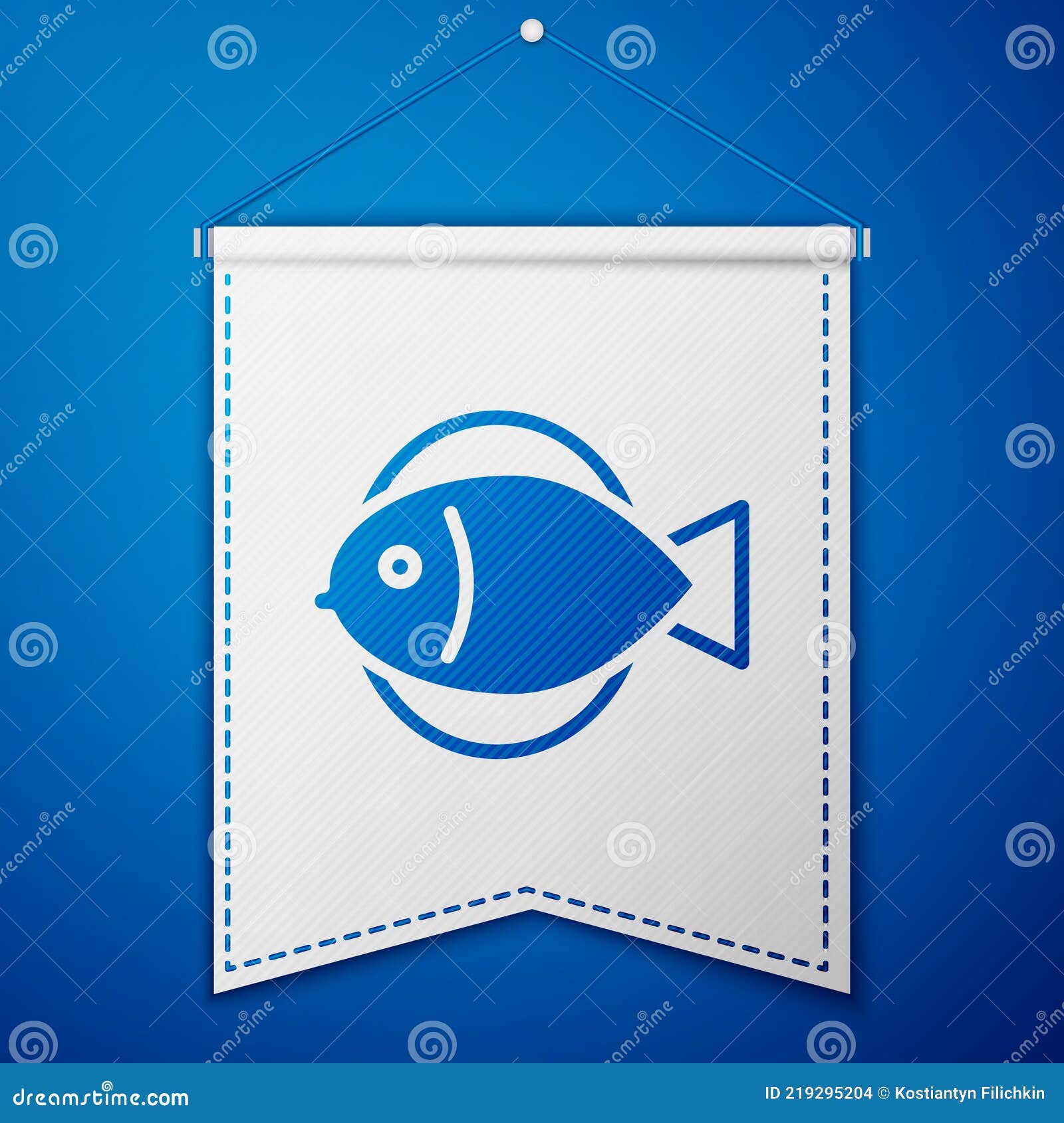 Blue Fish Icon Isolated on Blue Background. White Pennant Template ...