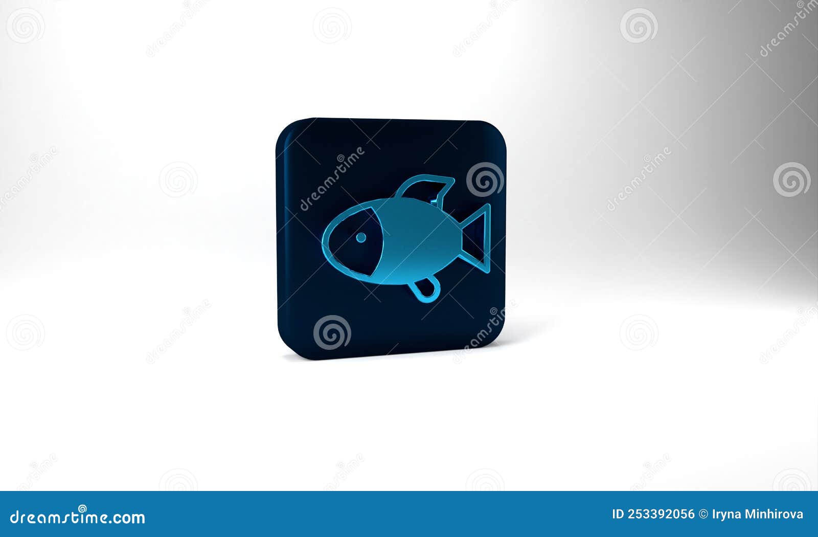 Blue Fish Icon Isolated on Grey Background. Blue Square Button Stock ...
