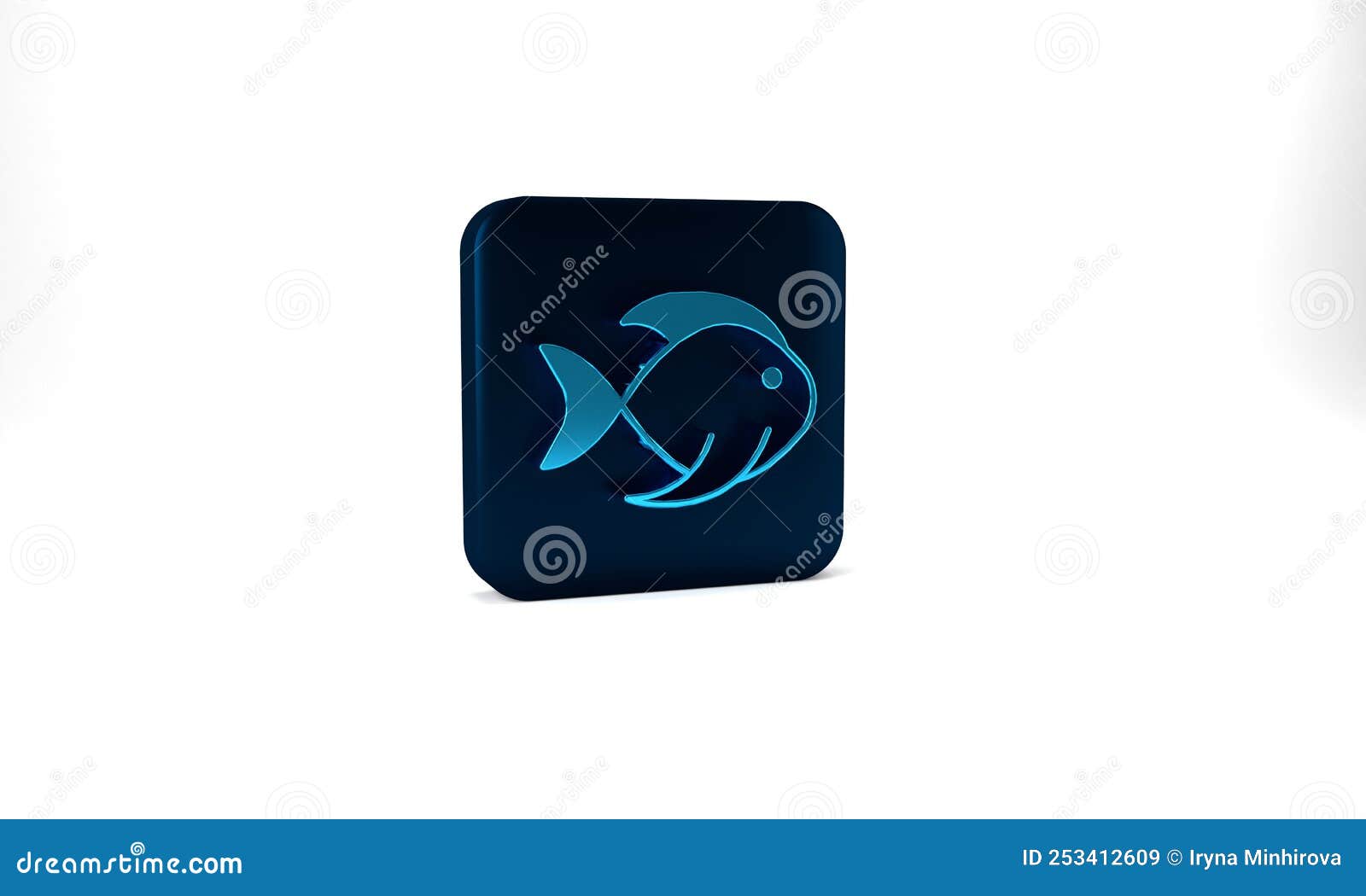 Blue Fish Icon Isolated on Grey Background. Blue Square Button Stock ...