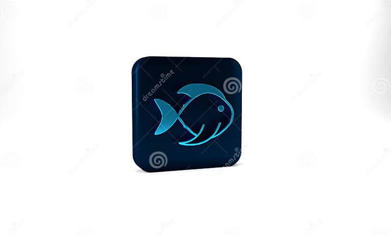 Blue Fish Icon Isolated on Grey Background. Blue Square Button Stock ...