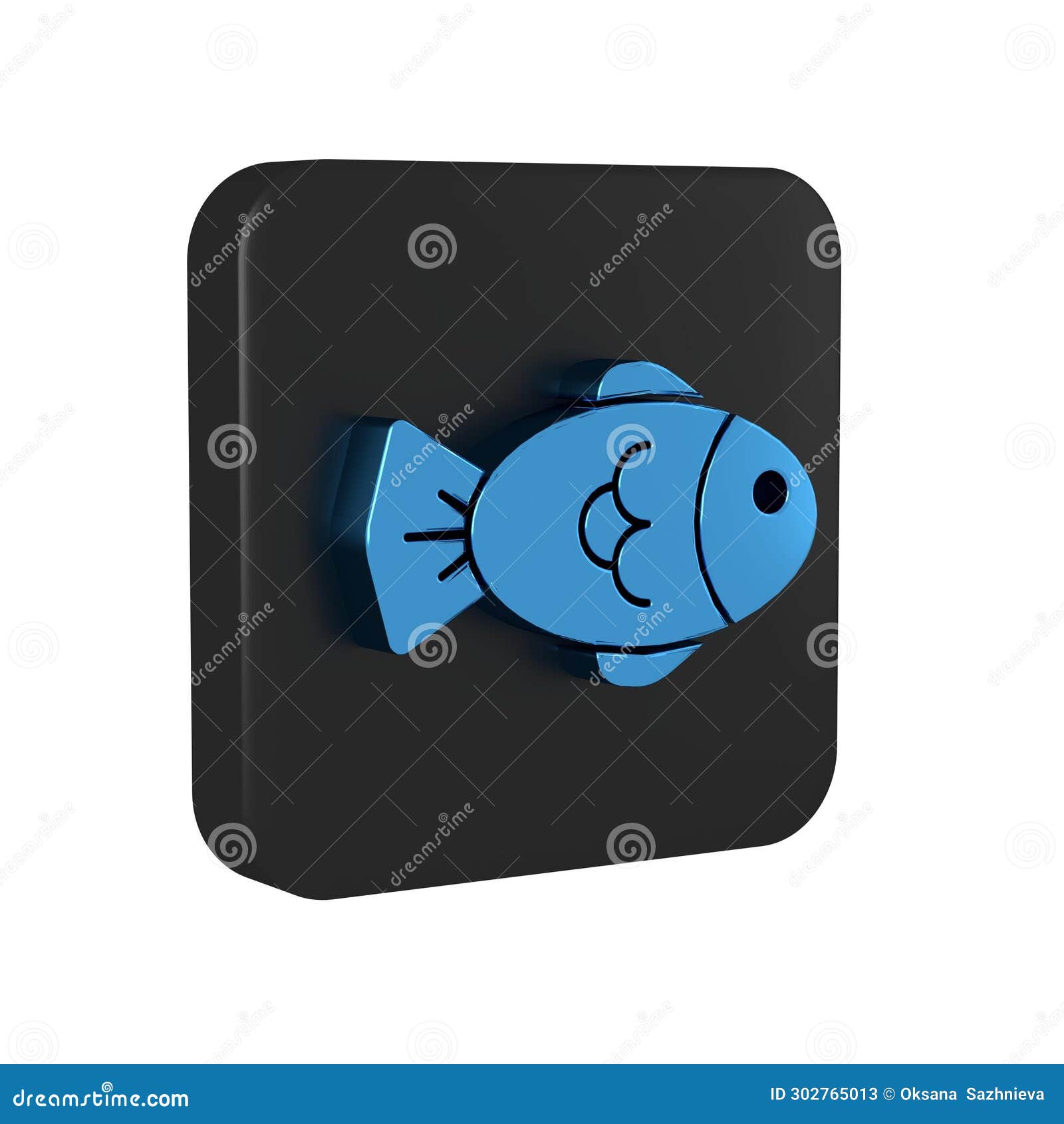 Blue Fish Icon Isolated on Transparent Background. Black Square Button ...