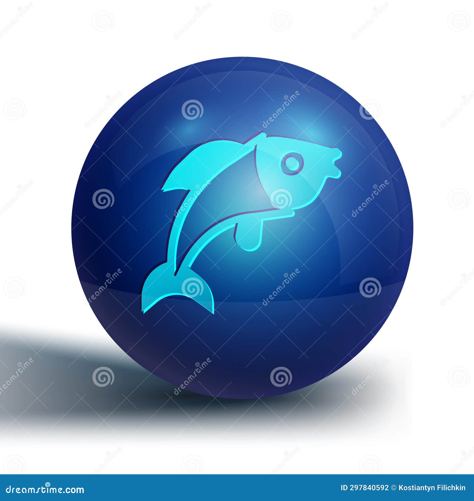 Blue Fish Icon Isolated on White Background. Blue Circle Button Stock ...