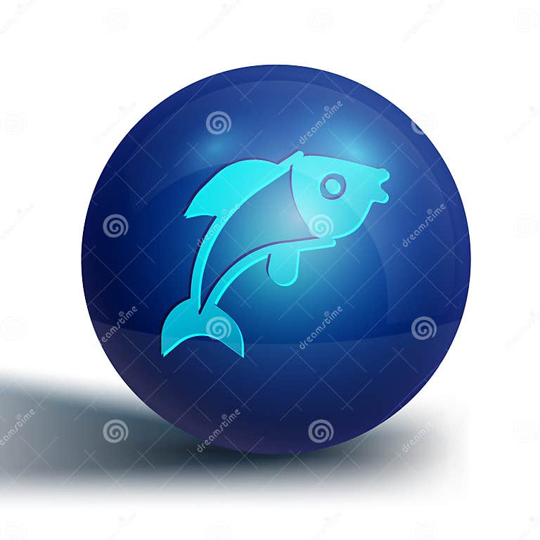 Blue Fish Icon Isolated on White Background. Blue Circle Button Stock ...