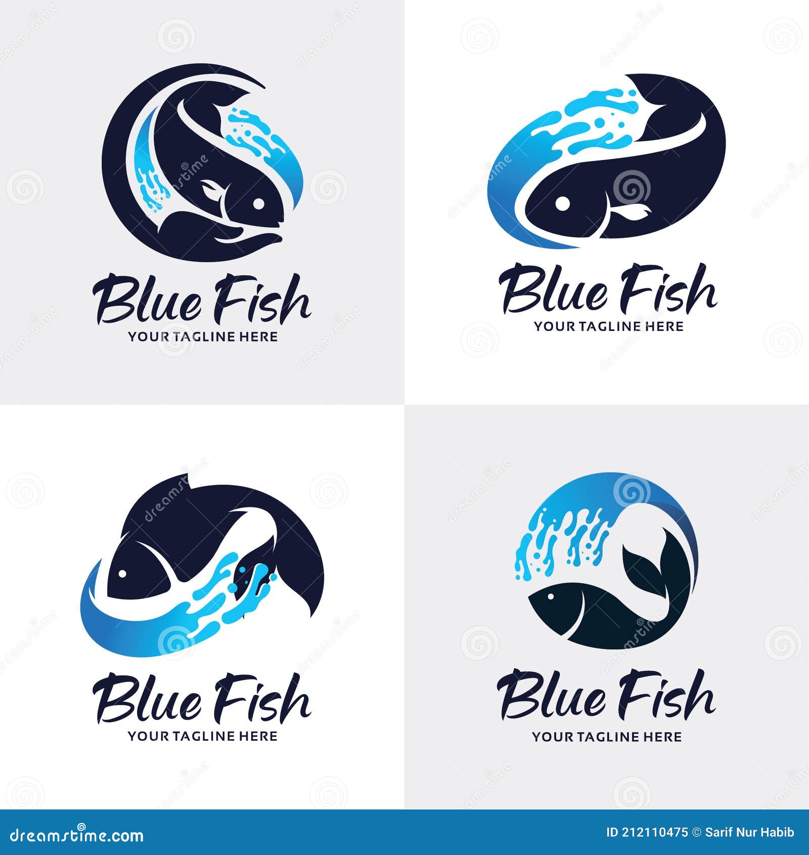 Blue Fish Logo Set Design Template Collection Stock Vector ...