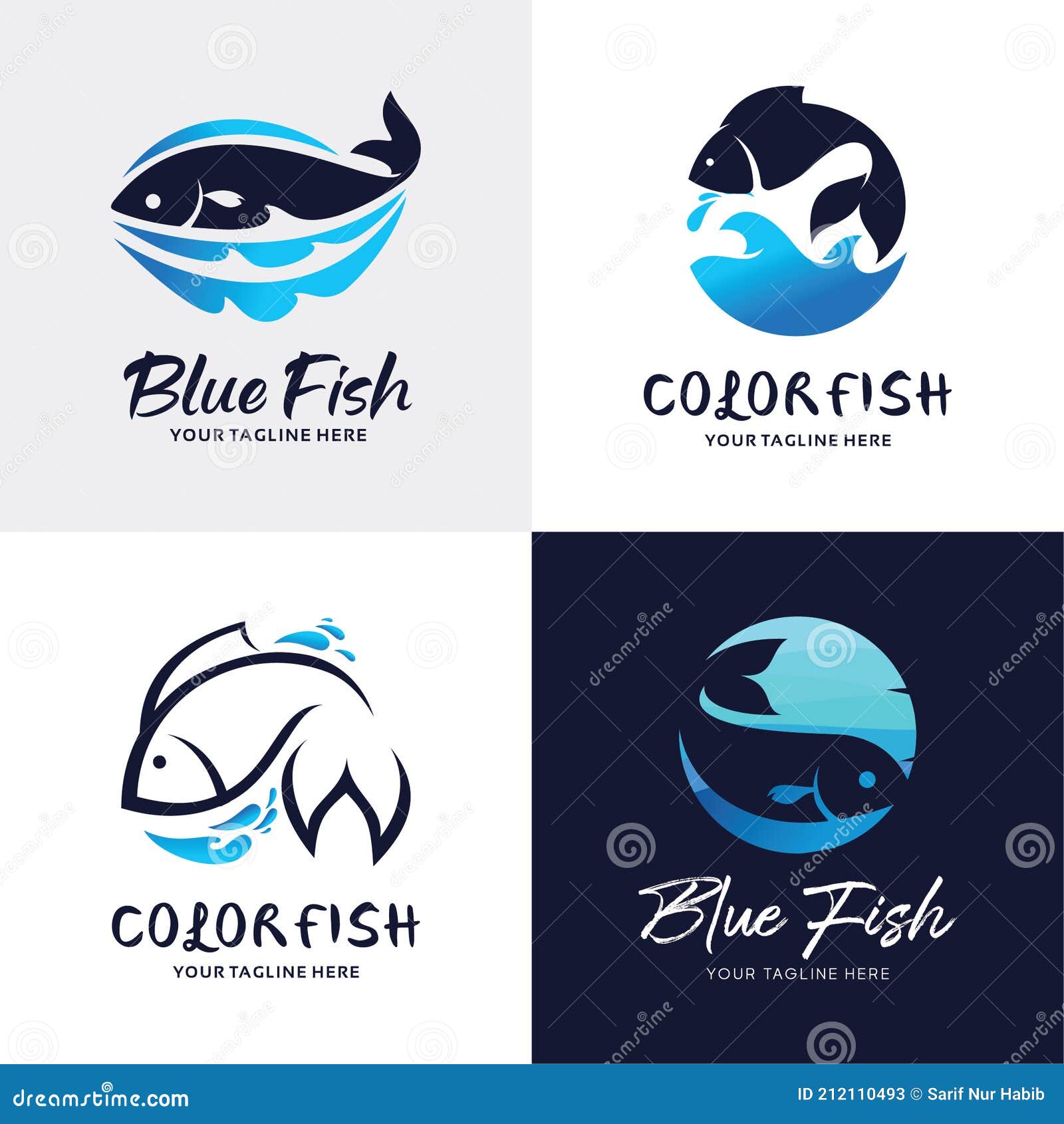 Blue Fish Logo Set Design Template Collection Stock Vector ...