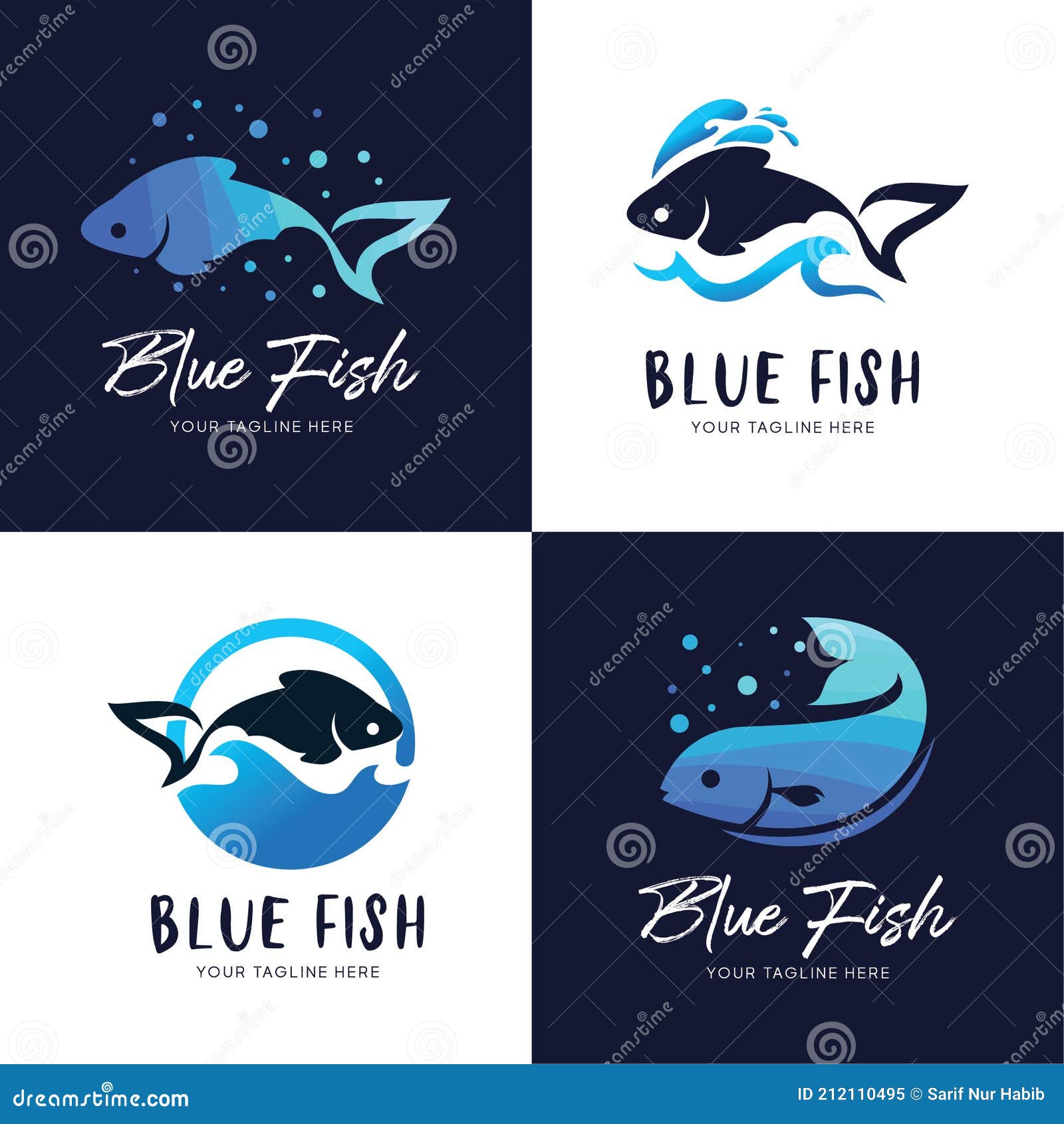 Blue Fish Logo Set Design Template Collection Stock Illustration ...