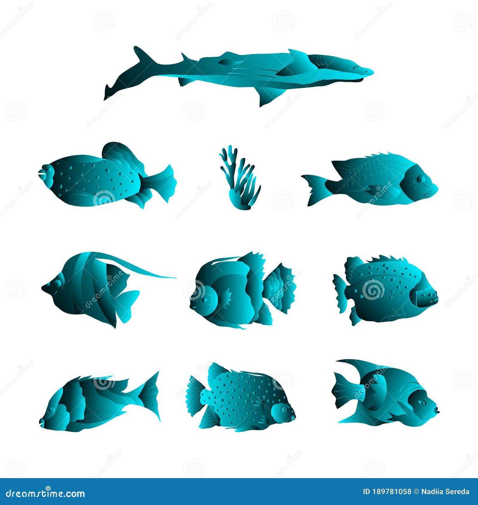 Blue Fish Objects Set stock vector. Illustration of seaware - 189781058