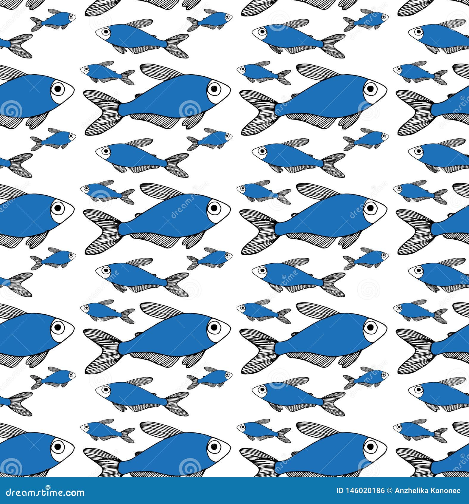 Blue Fish Pattern on White Background Stock Vector - Illustration of ...