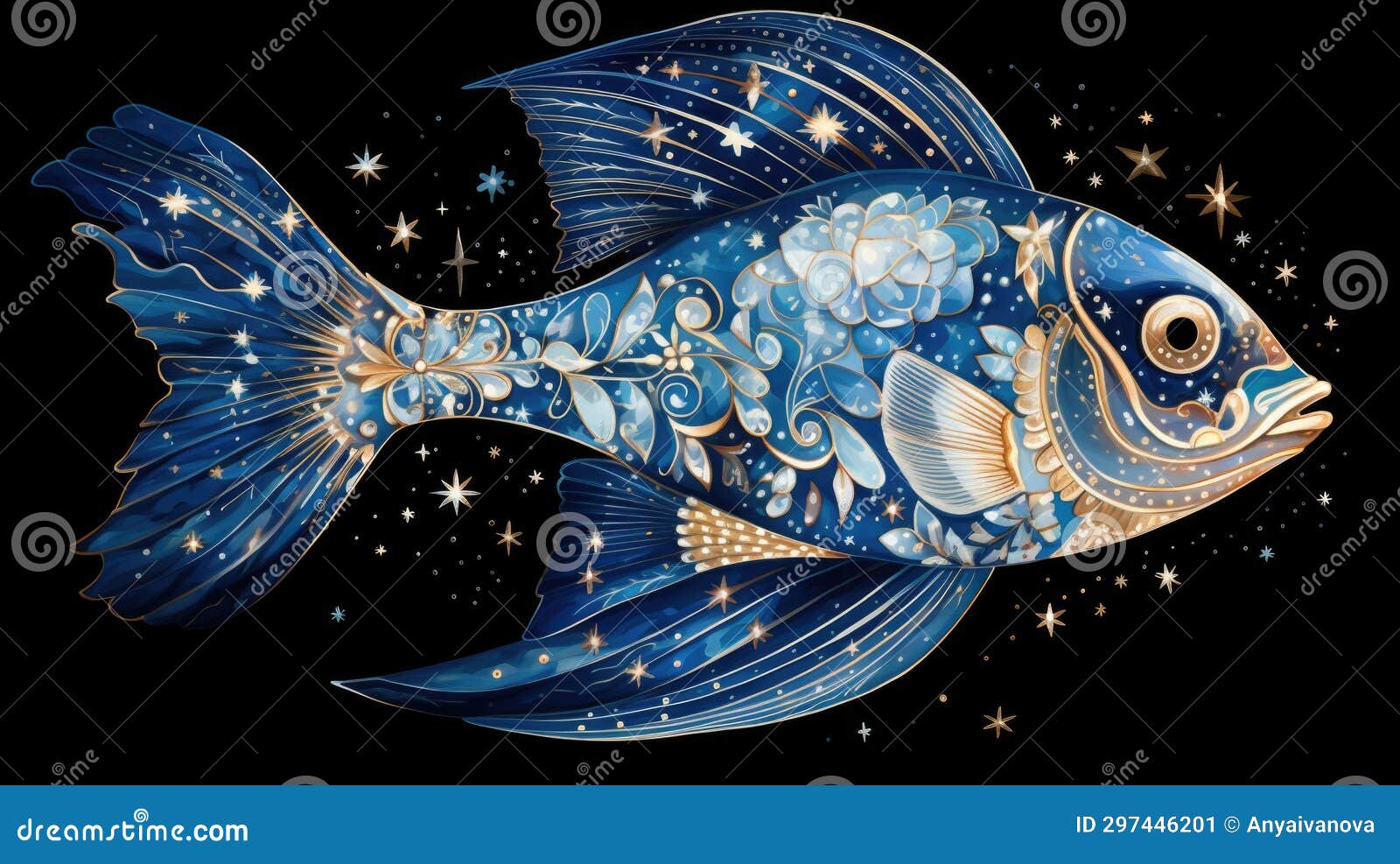 A Blue Fish with Stars in the Background Stock Illustration ...