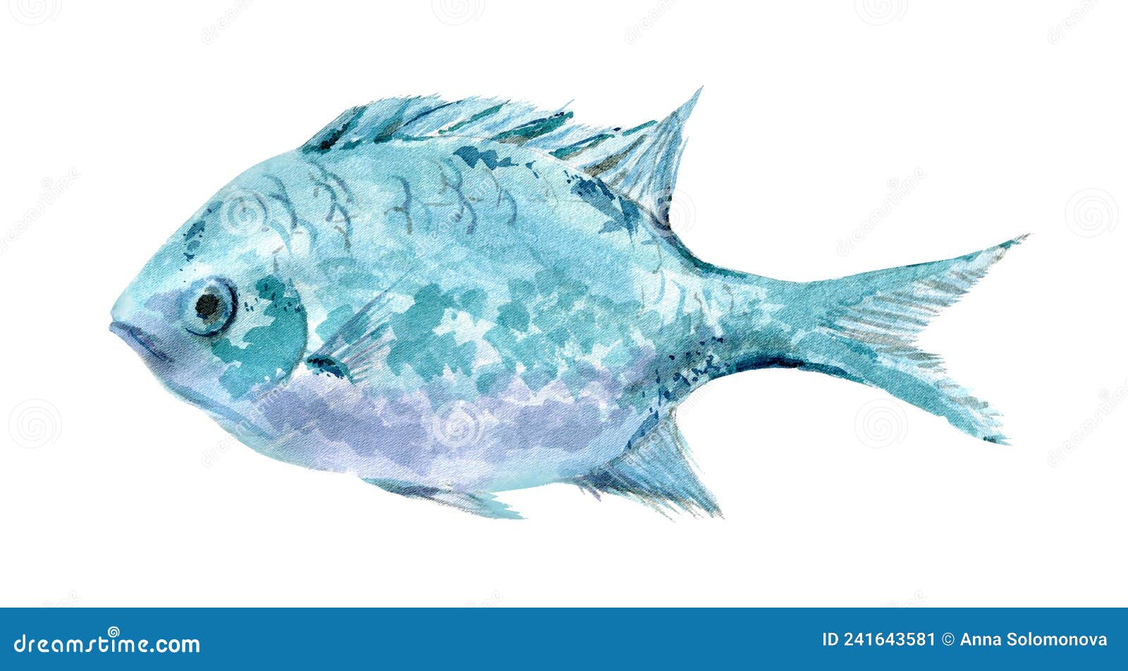Blue Fish Watercolour Isolated Illustration on White Background. Stock ...