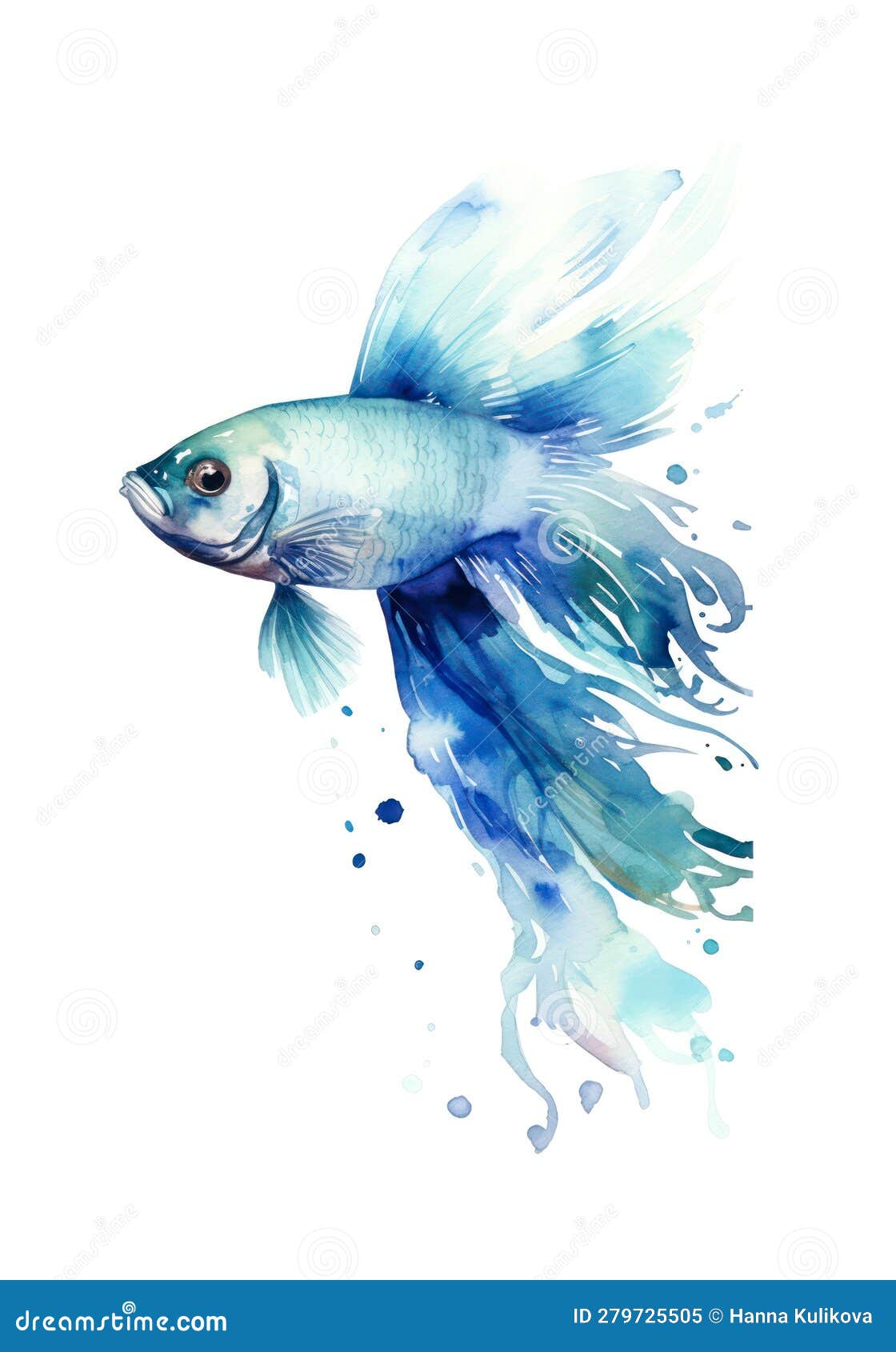 Blue Fish on White Background. Stock Illustration - Illustration of ...