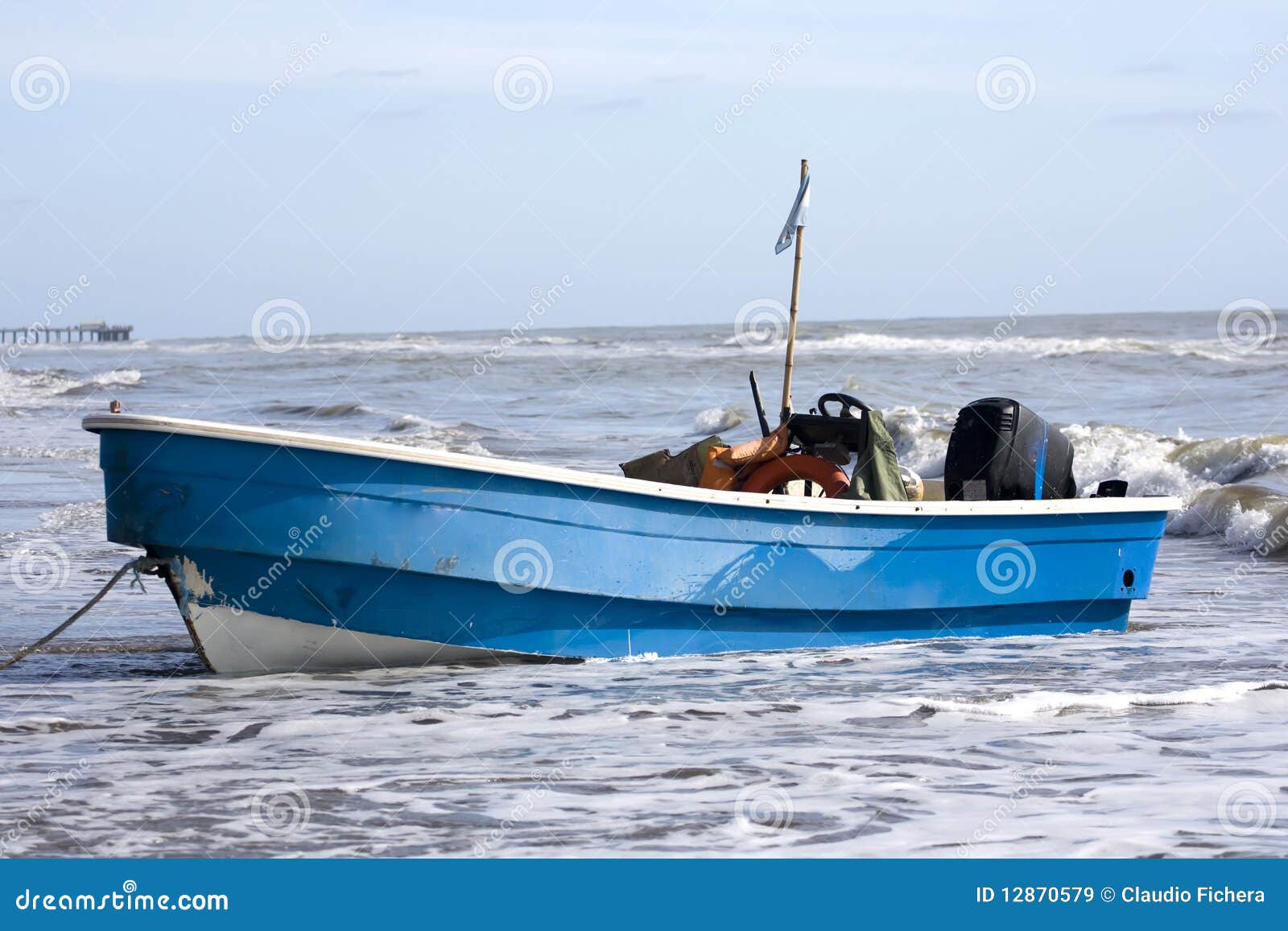 Blue fishing boat stock image. Image of sunny, color - 12870579