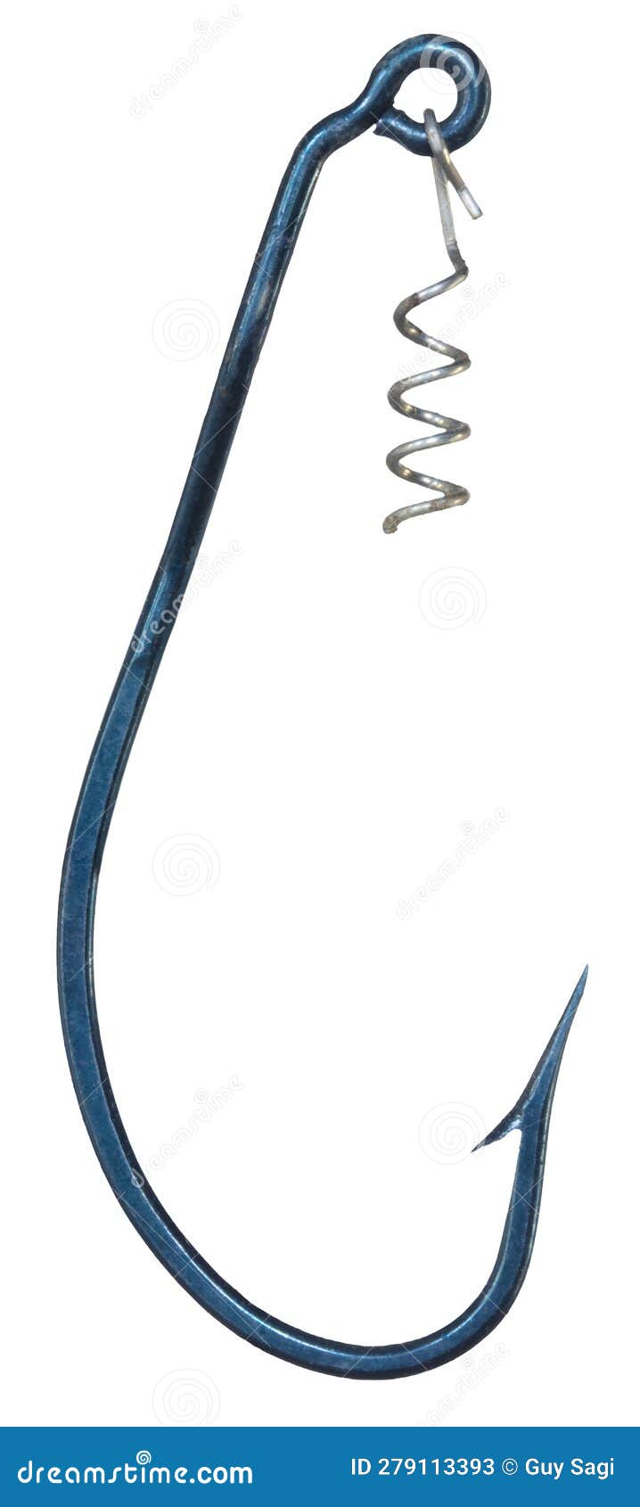 Blue Fishing Hook with Wire Spring for Mounting a Rubber Worm Stock ...