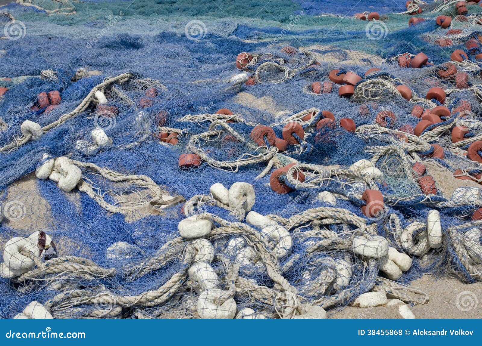 Blue fishing nets stock photo. Image of fishing, sand - 38455868