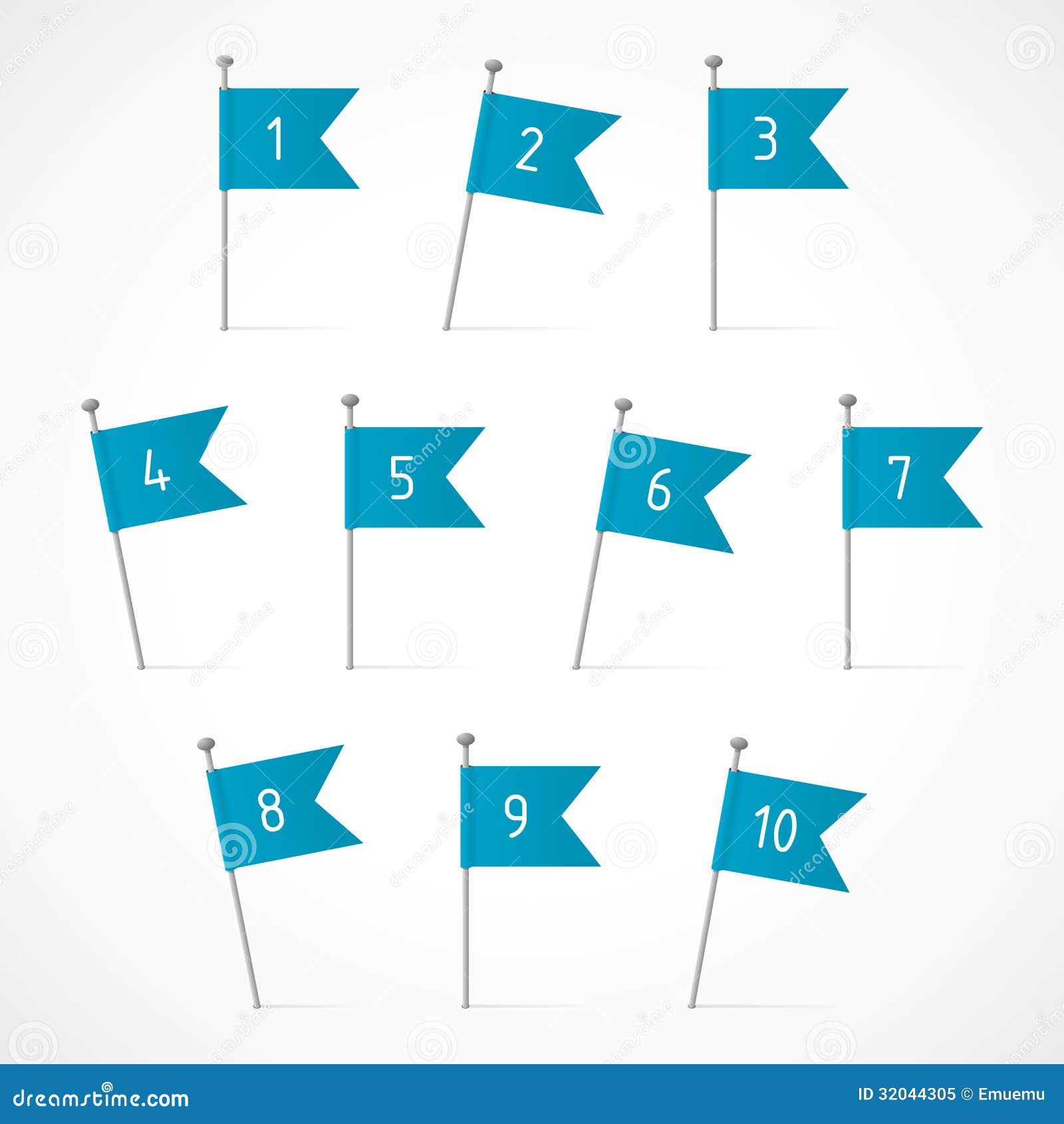 Blue flags with numbers stock vector. Illustration of collection - 32044305