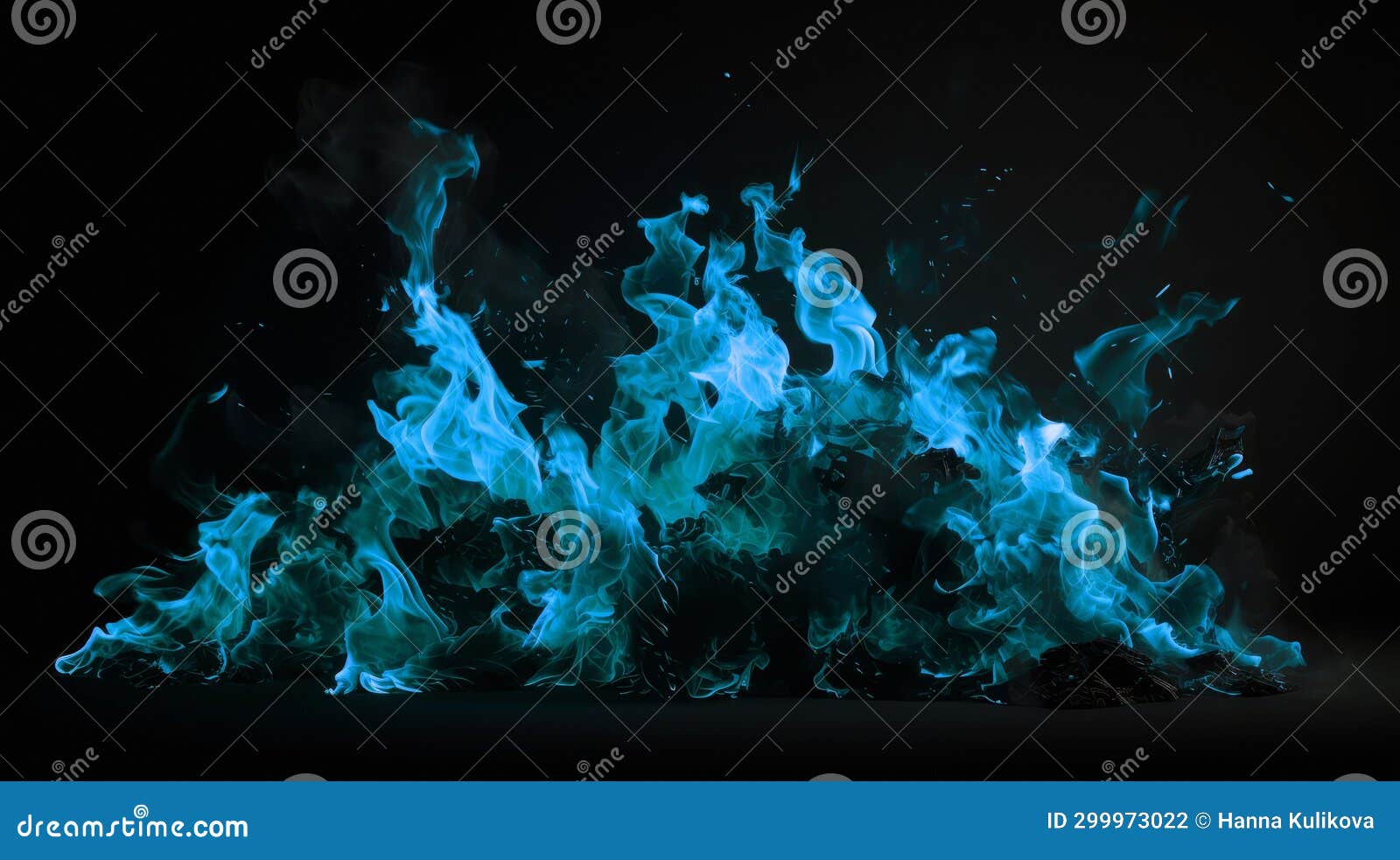 Blue Bonfire on Black Background. Stock Illustration - Illustration of ...