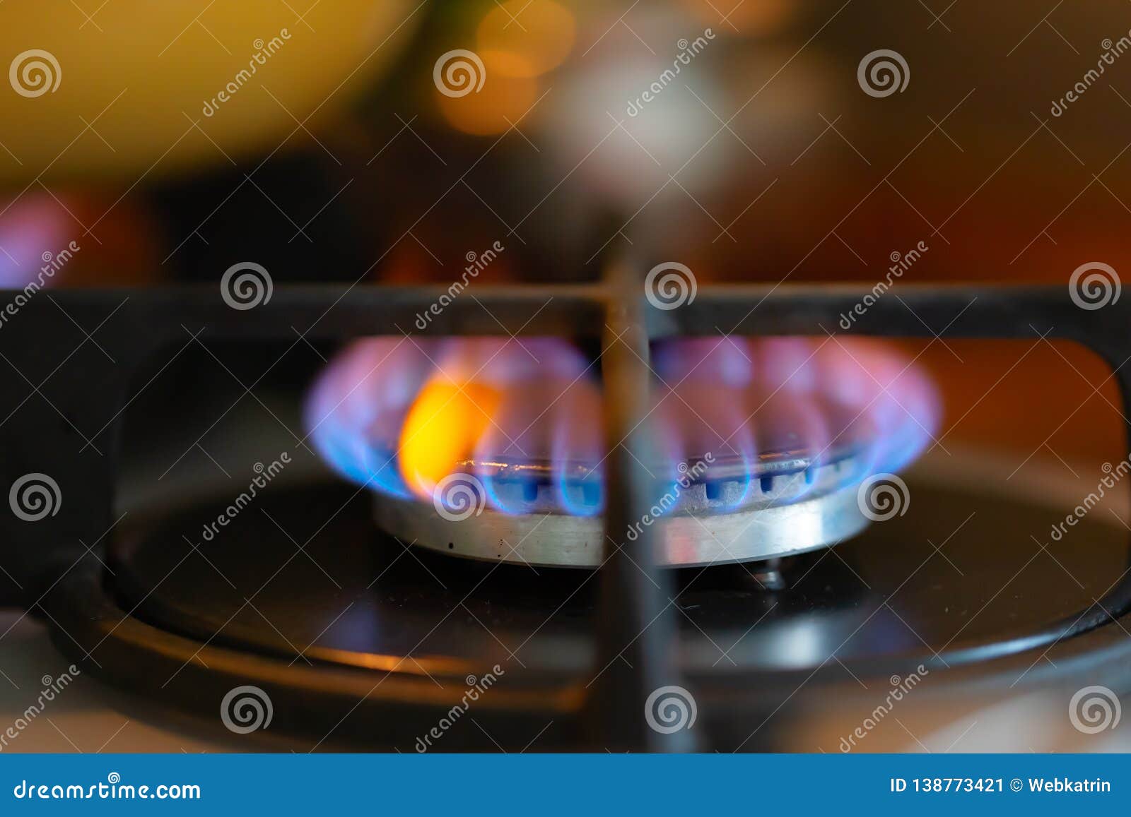 Blue Flame of a Burning Gas Stove Burner. Close-up, Selective Soft ...