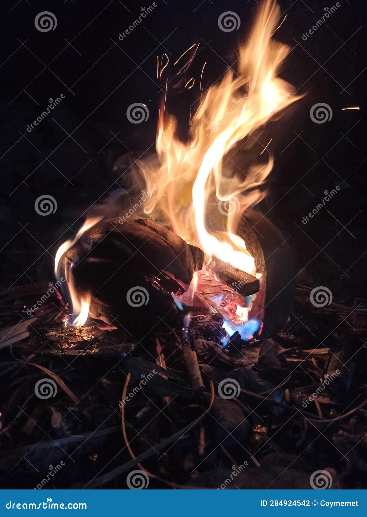 Blue Flame of Burnt Coconut Shells Stock Photo - Image of black, fire ...