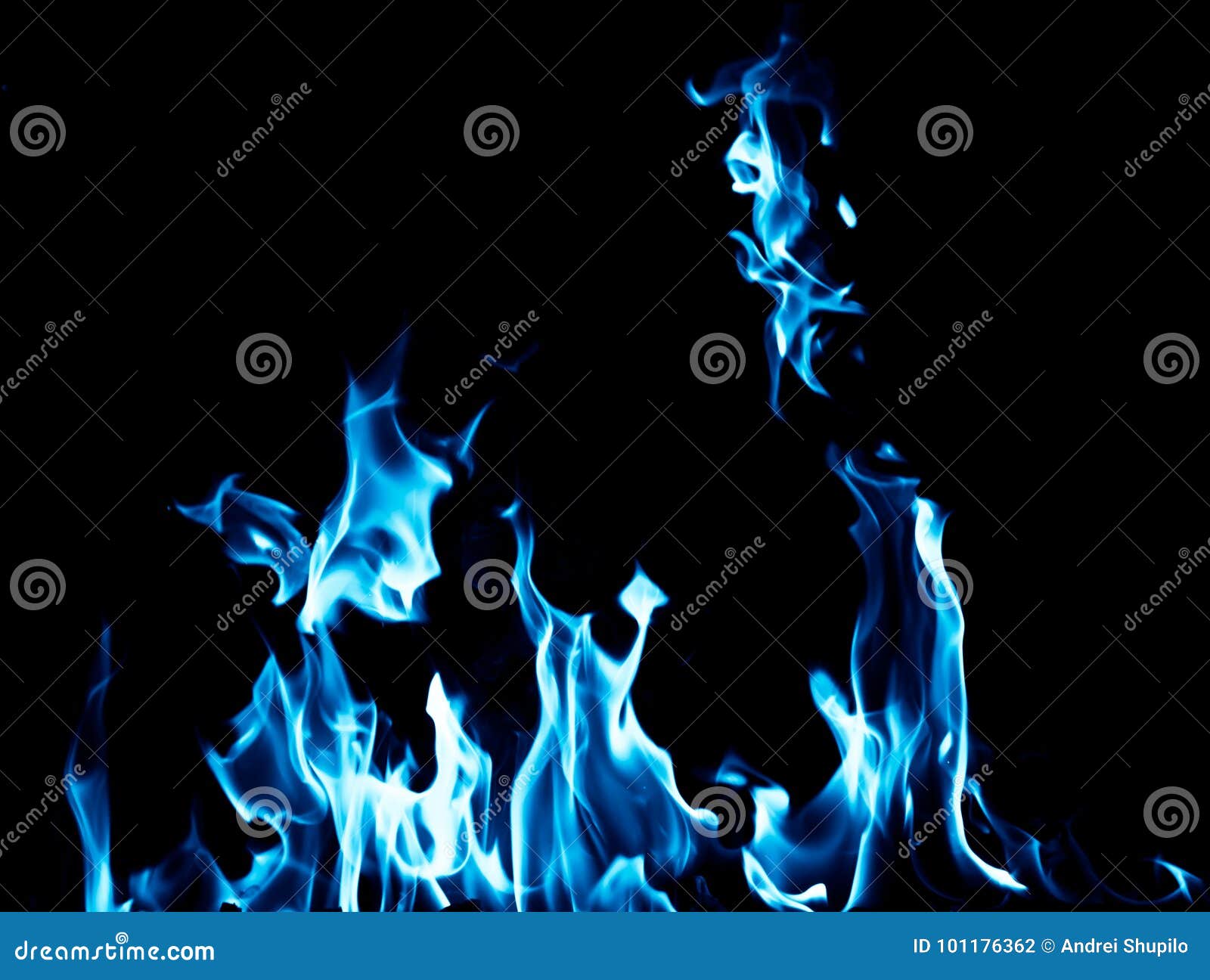 Blue Flame Fire on Black Background Stock Photo - Image of light, black ...