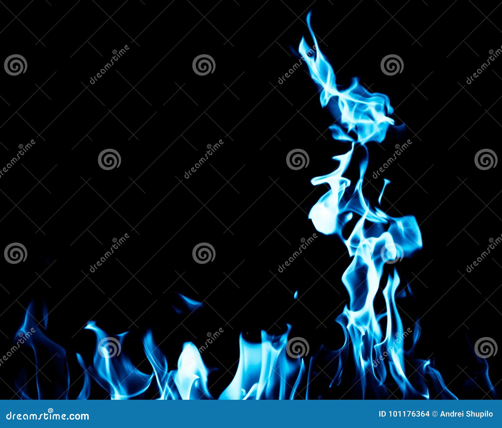 Blue Flame Fire on Black Background Stock Photo - Image of energy ...