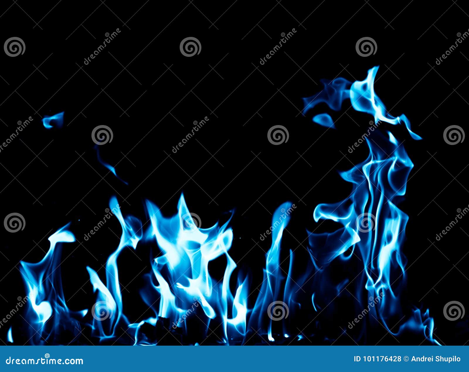 Blue Flame Fire on Black Background Stock Photo - Image of energy ...
