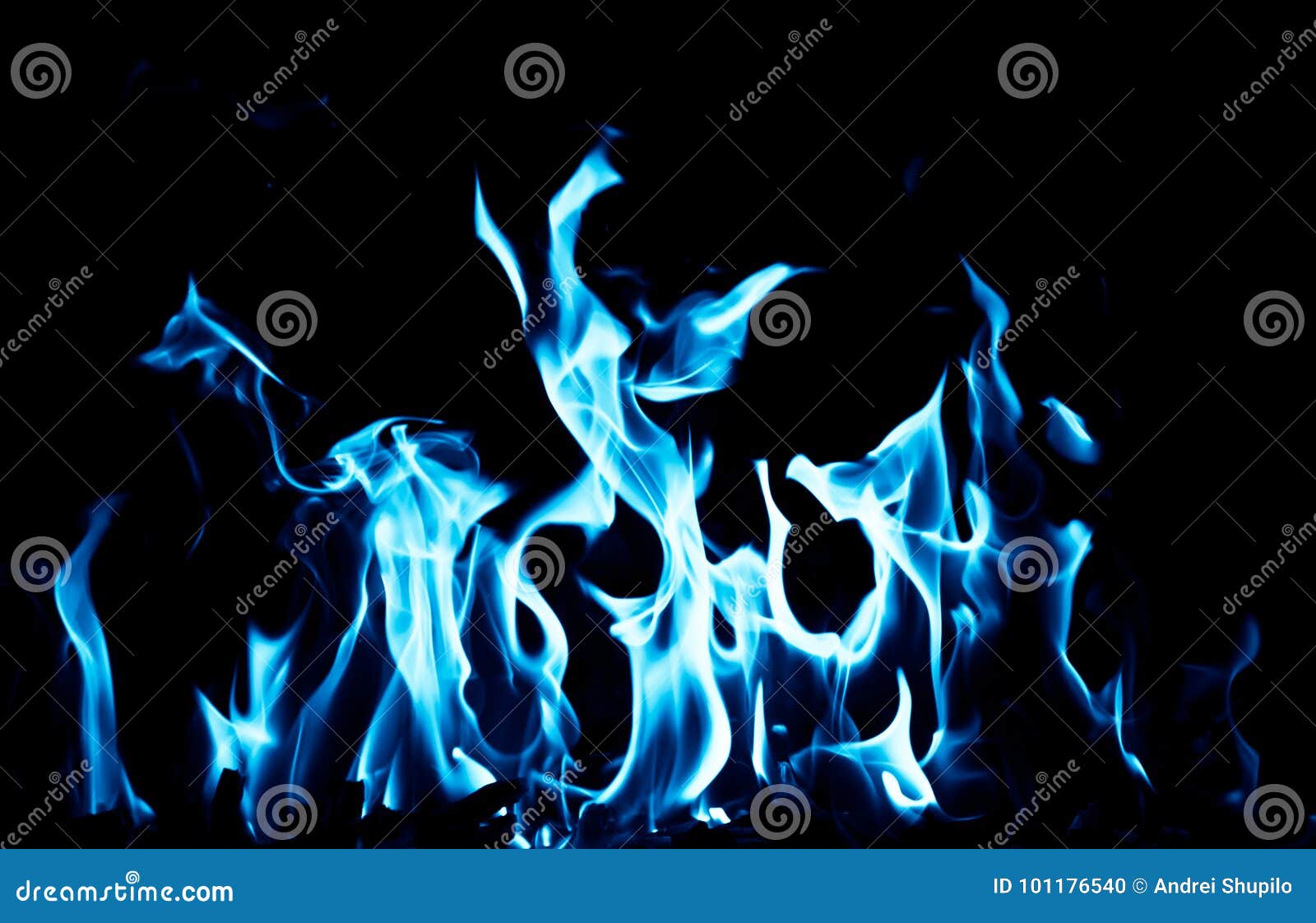 Blue Flame Fire on Black Background Stock Photo - Image of flame ...