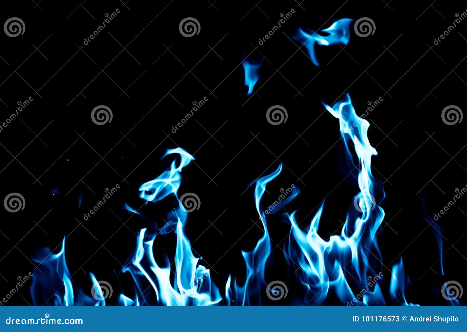 Blue Flame Fire on Black Background Stock Image - Image of energy ...