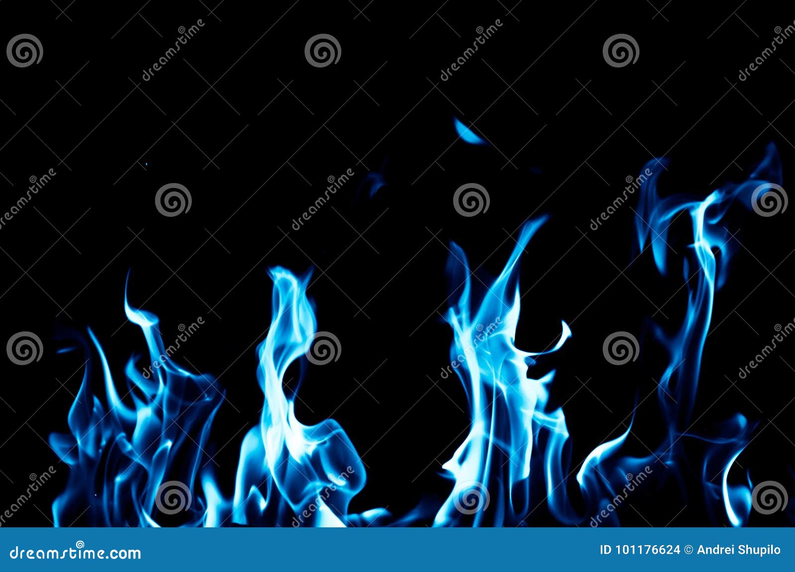 Blue Flame Fire on Black Background Stock Photo - Image of background ...