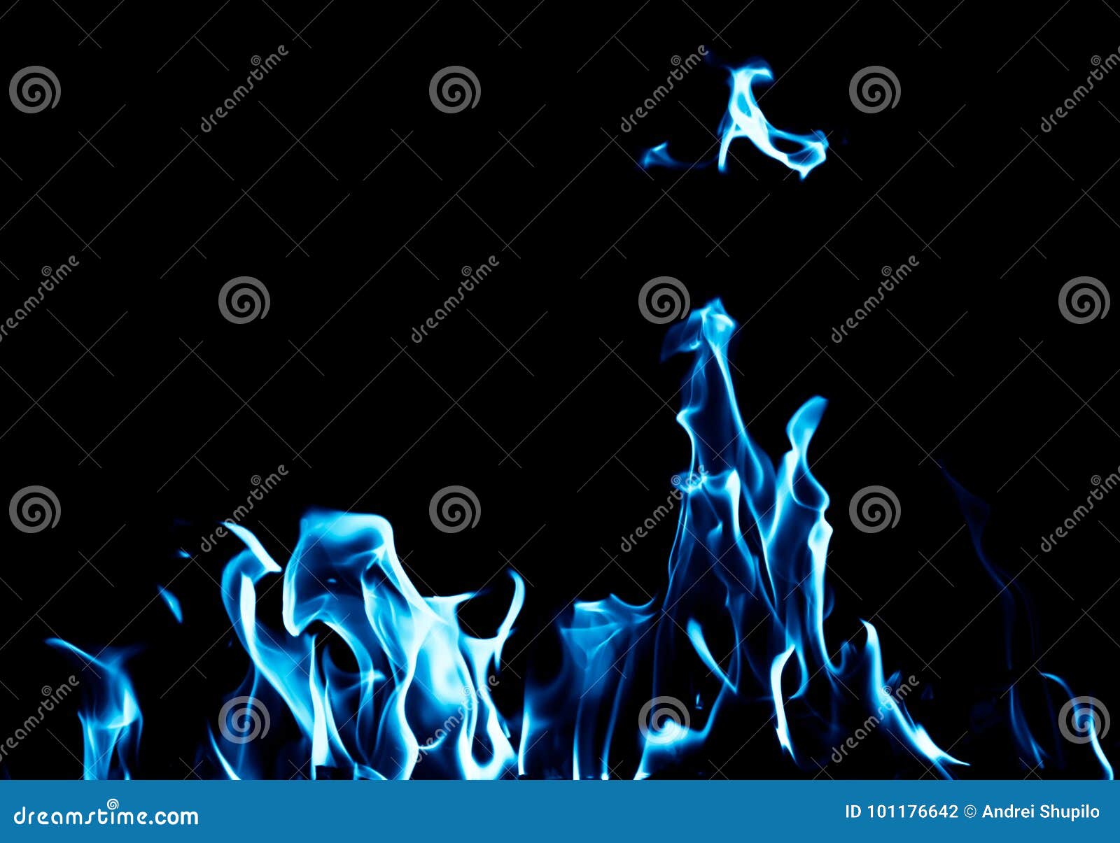 Blue Flame Fire on Black Background Stock Photo - Image of motion ...