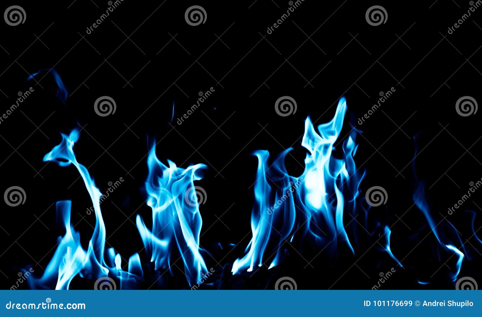 Blue Flame Fire on Black Background Stock Image - Image of energy ...