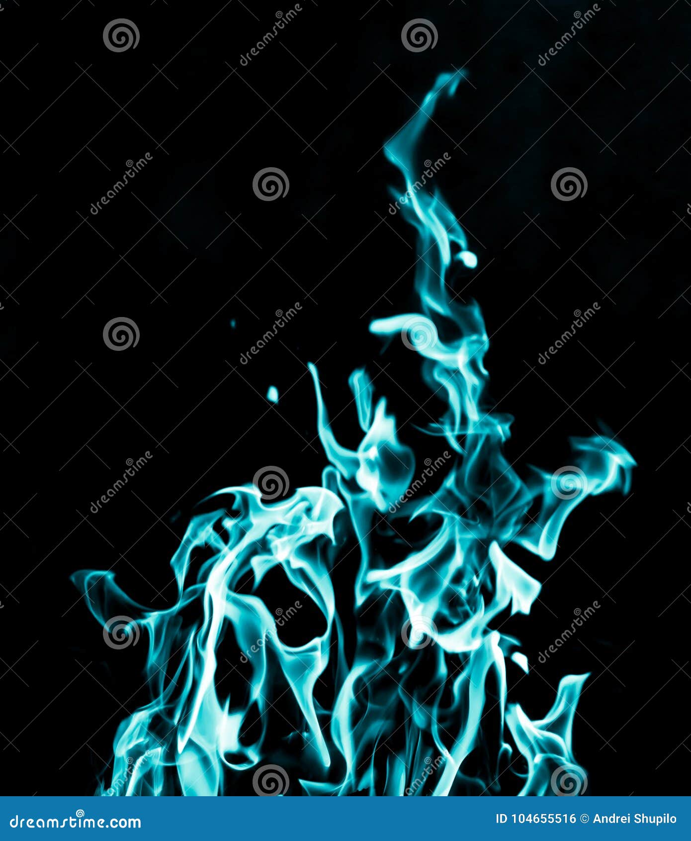 Blue Flame Fire on Black Background Stock Photo - Image of danger ...